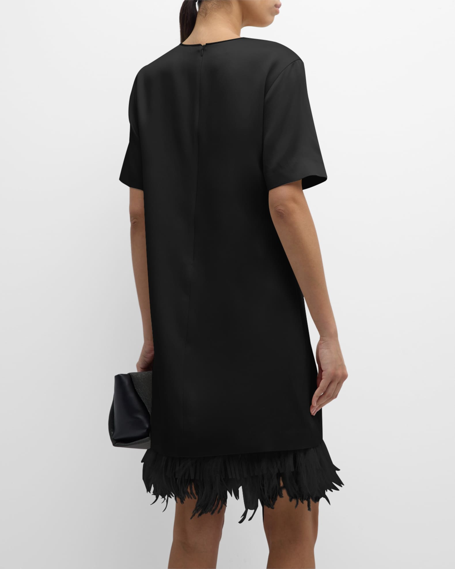 Brunello Cucinelli Removable Feather-Trim Satin Cady Mini Dress ...