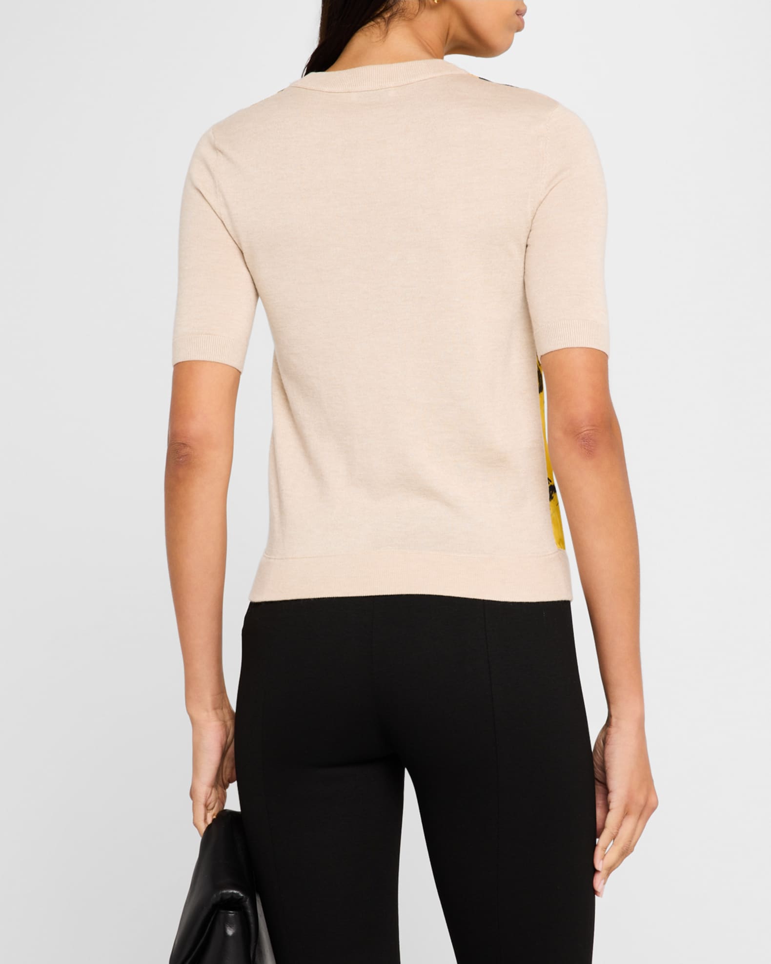 Rosetta Getty Silk Print Inset Wool Cashmere Top | Neiman Marcus