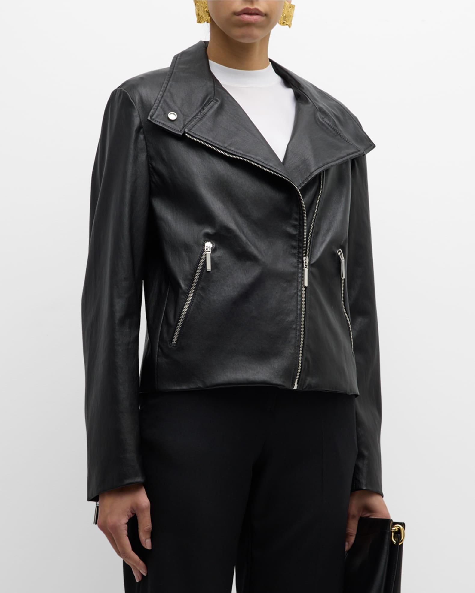 Rosetta Getty Leather Funnel Neck Moto Jacket | Neiman Marcus