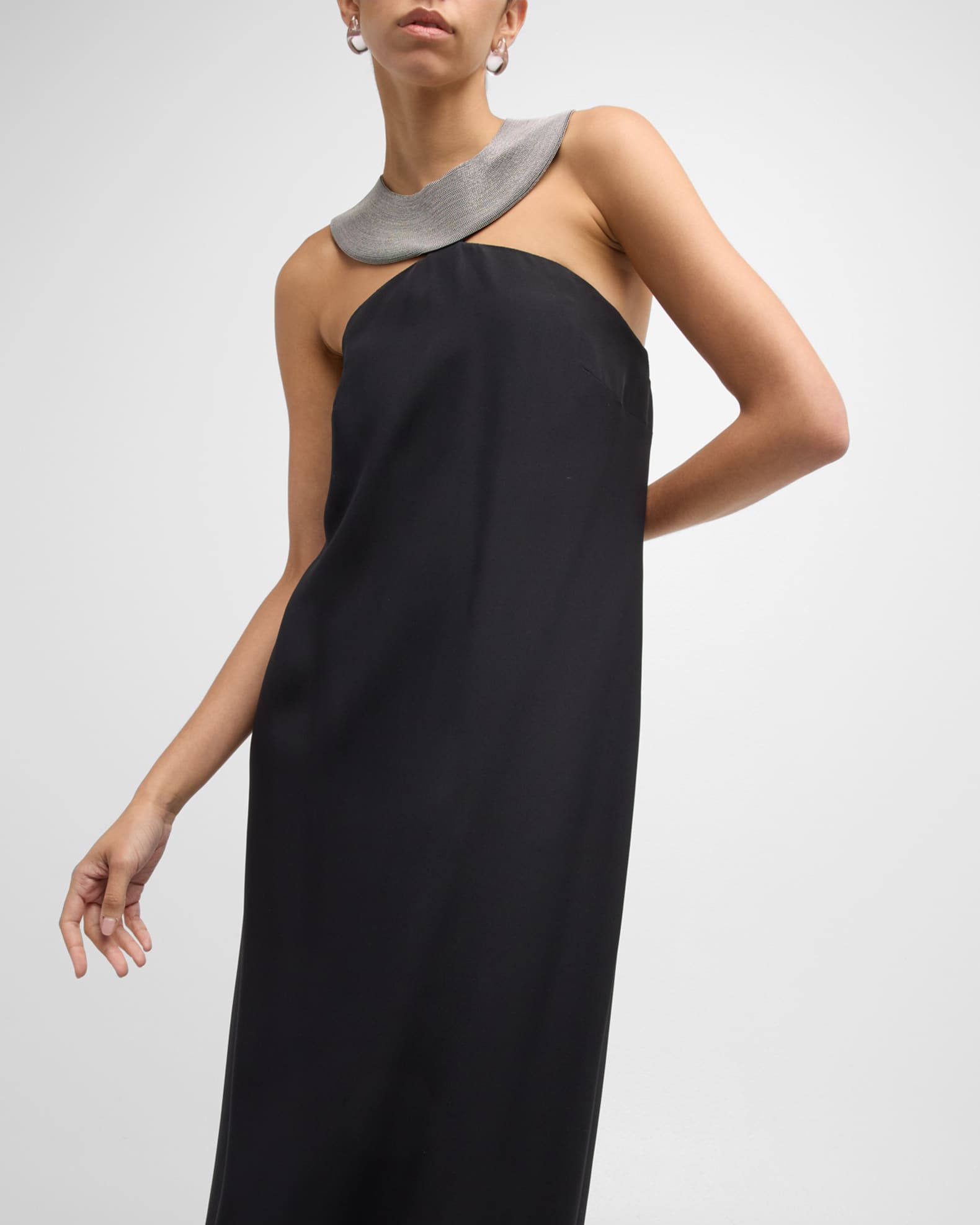 Brunello Cucinelli Monili-Collar Lightweight Silk Long Column Dress ...