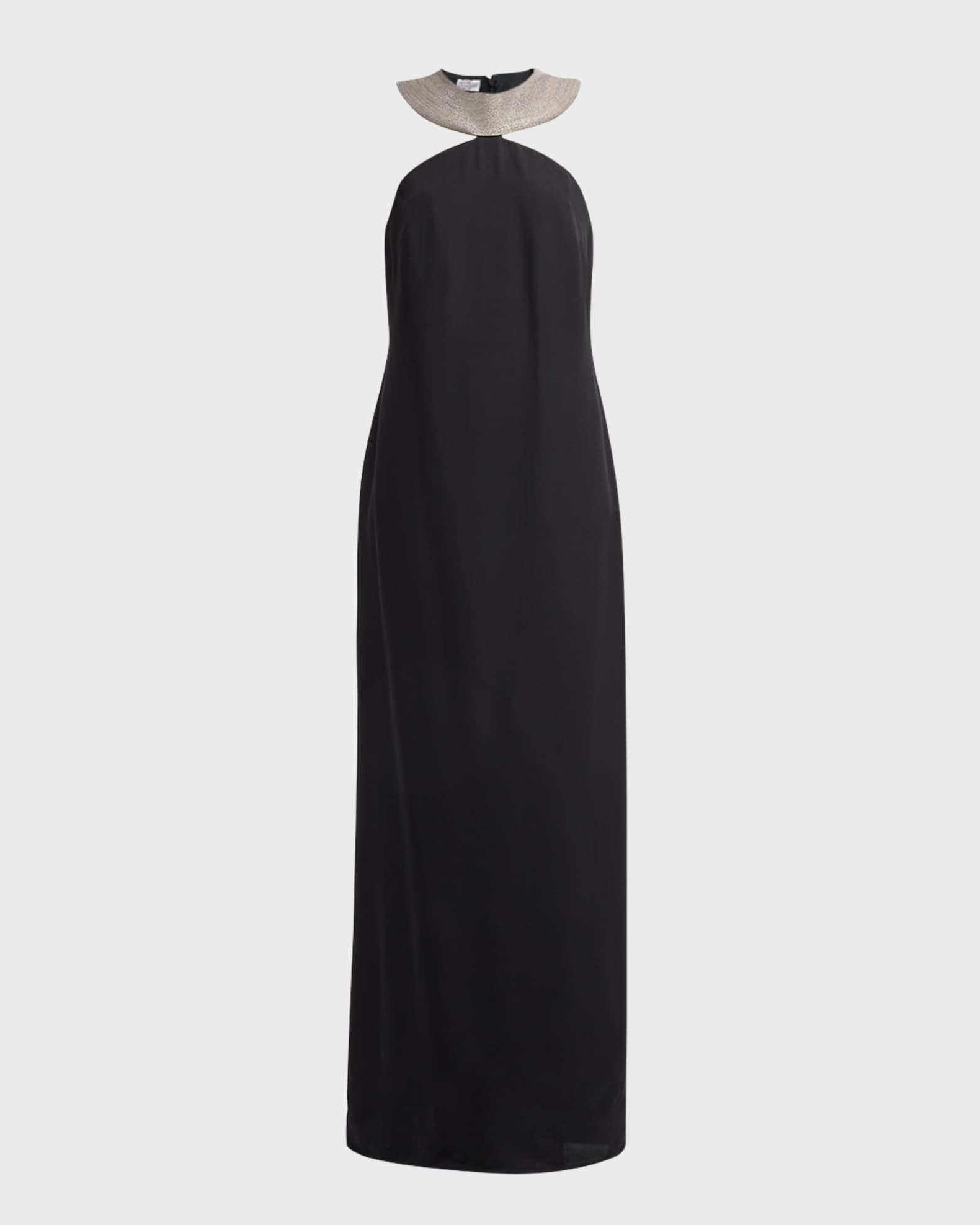 Brunello Cucinelli Monili-Collar Lightweight Silk Long Column Dress ...