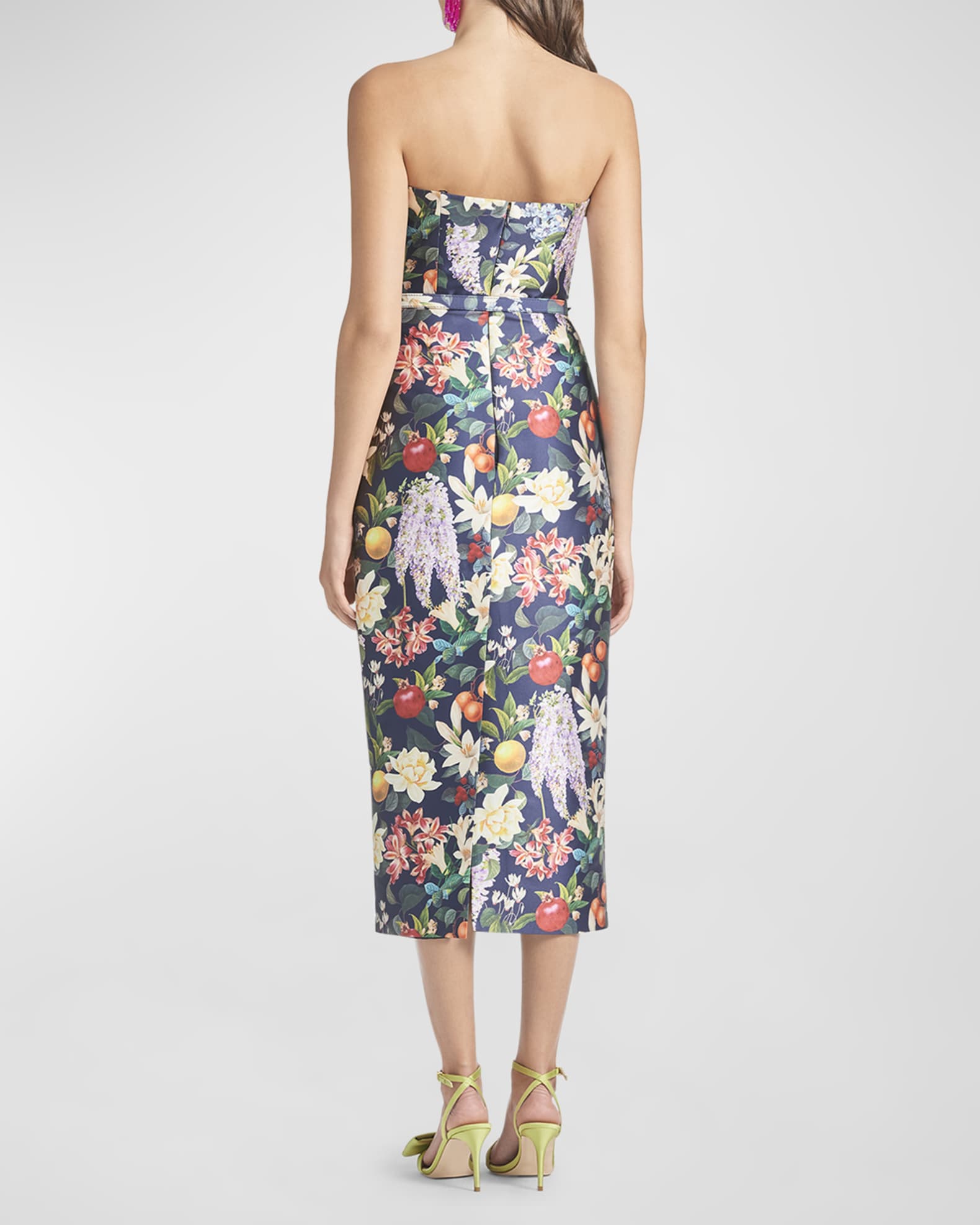 Sachin & Babi Fiore Strapless Floral-Print Mikado Midi Dress | Neiman Marcus