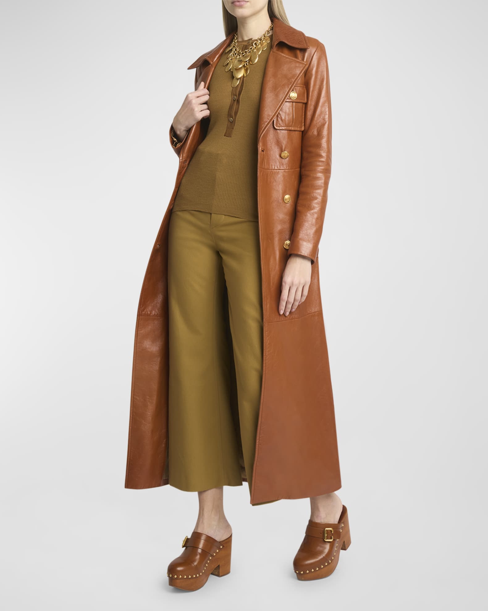 Chloe Glossy Leather Belted Long Trench Coat | Neiman Marcus