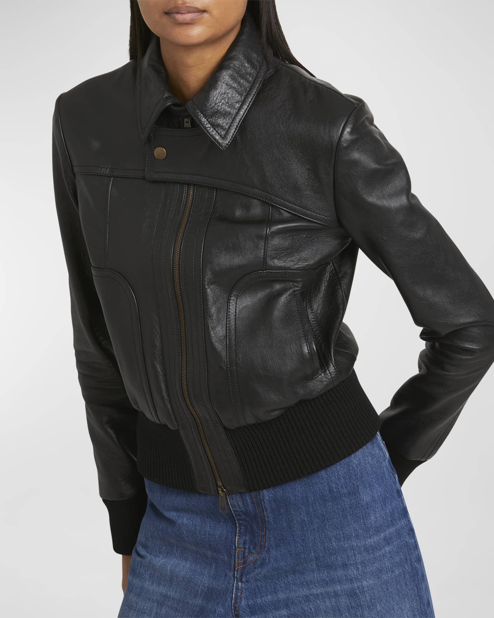 Chloe Glossy Leather Moto Jacket | Neiman Marcus