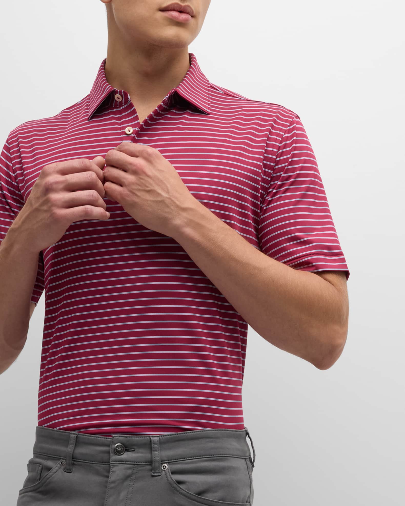 Peter Millar Men's Drum Stripe Performance Polo Shirt | Neiman Marcus