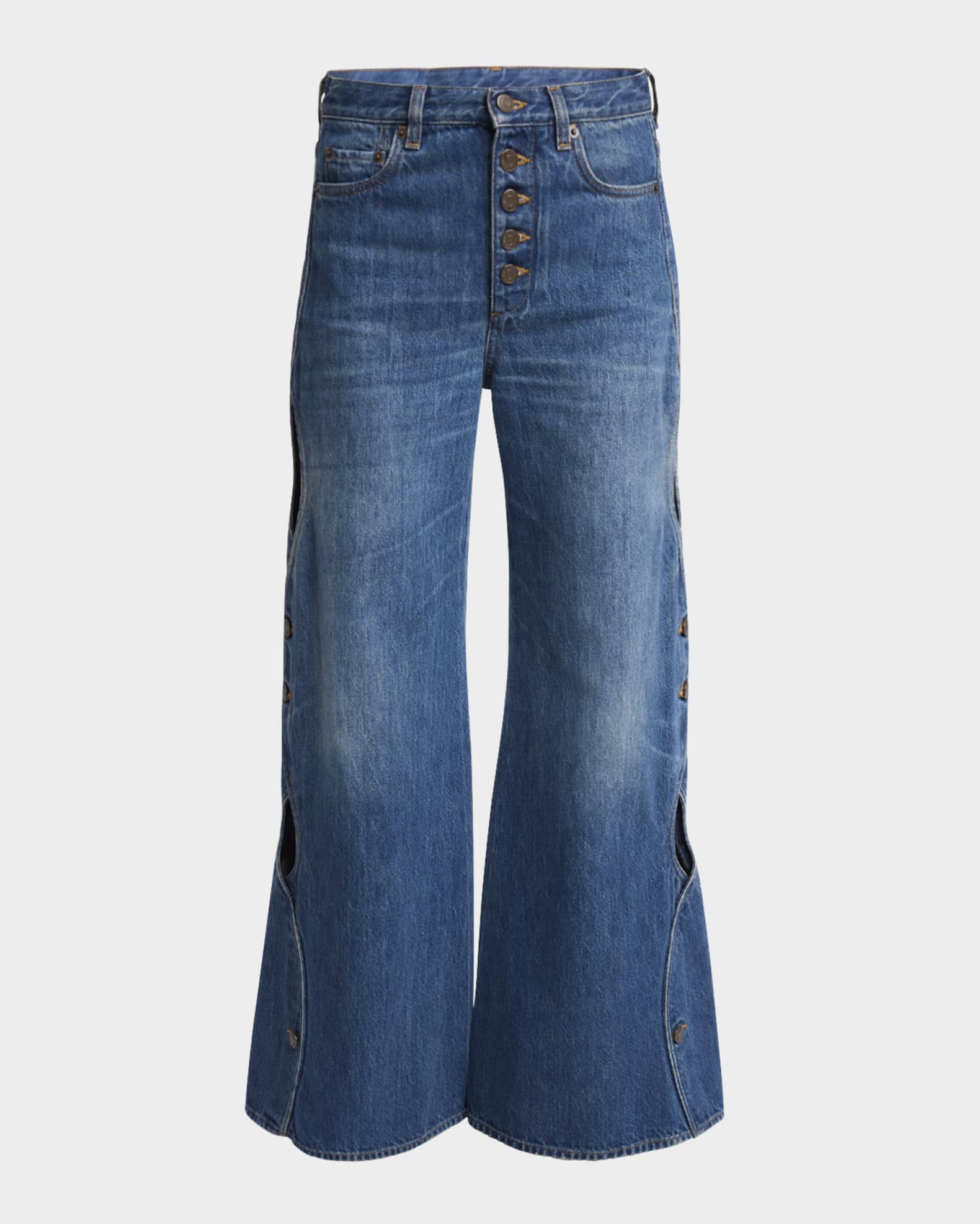 Chloe Button Cutout Wide-Leg Denim Jeans | Neiman Marcus