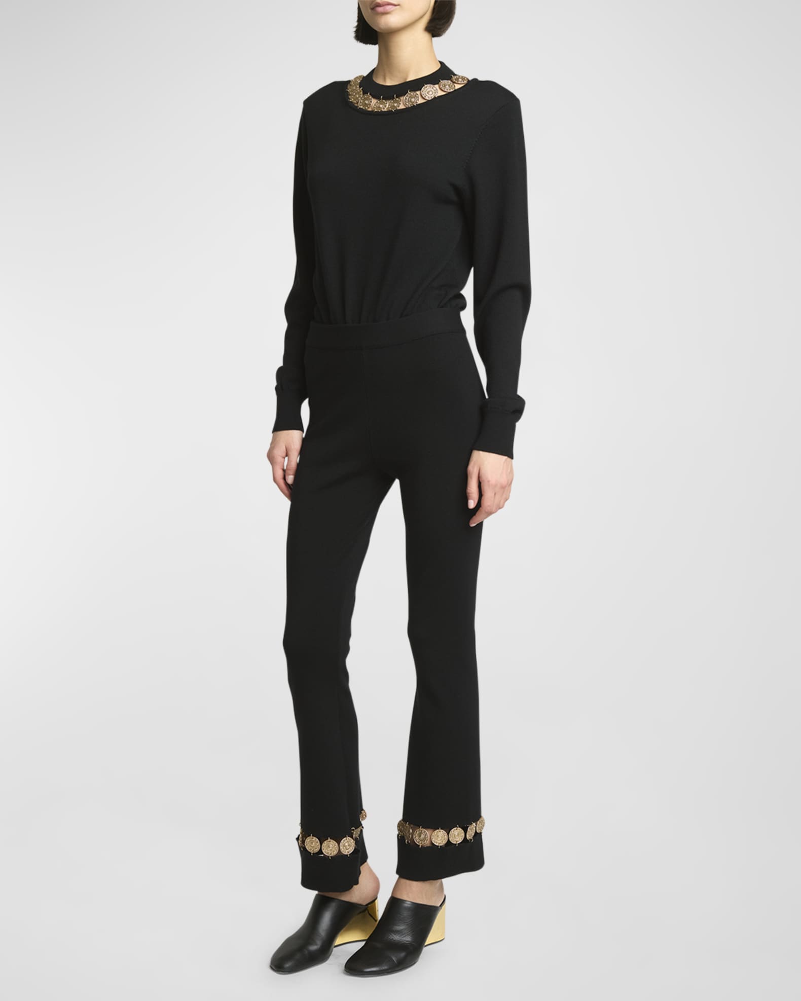 Rabanne Metal Cutout Trim Pants | Neiman Marcus