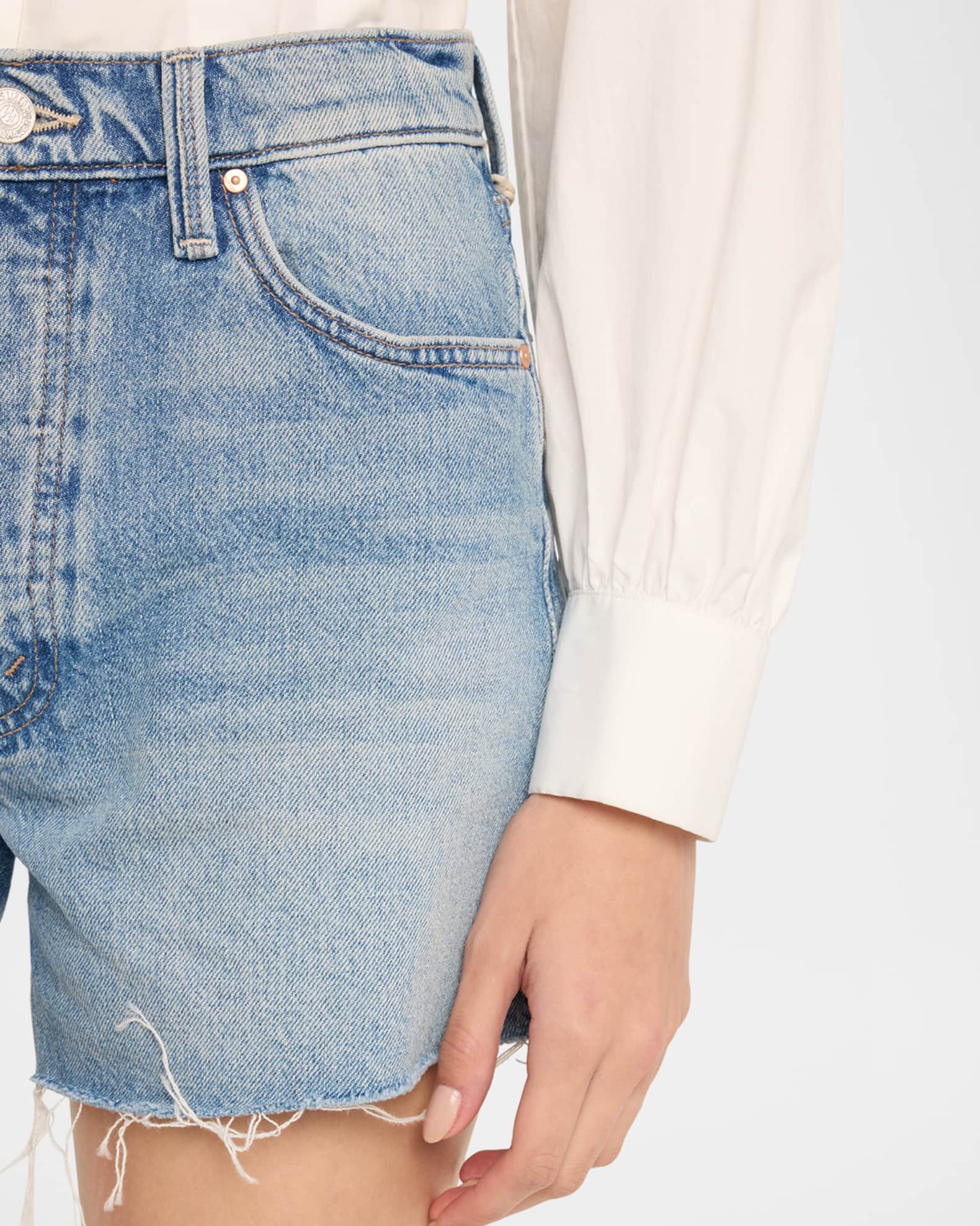 MOTHER The Skipper Short N' Long Fray Denim Shorts | Neiman Marcus