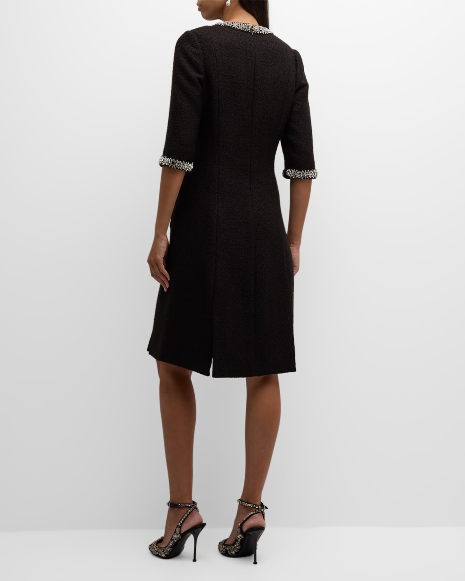 Rickie Freeman for Teri Jon Rhinestone-Trim Boucle Dress | Neiman Marcus