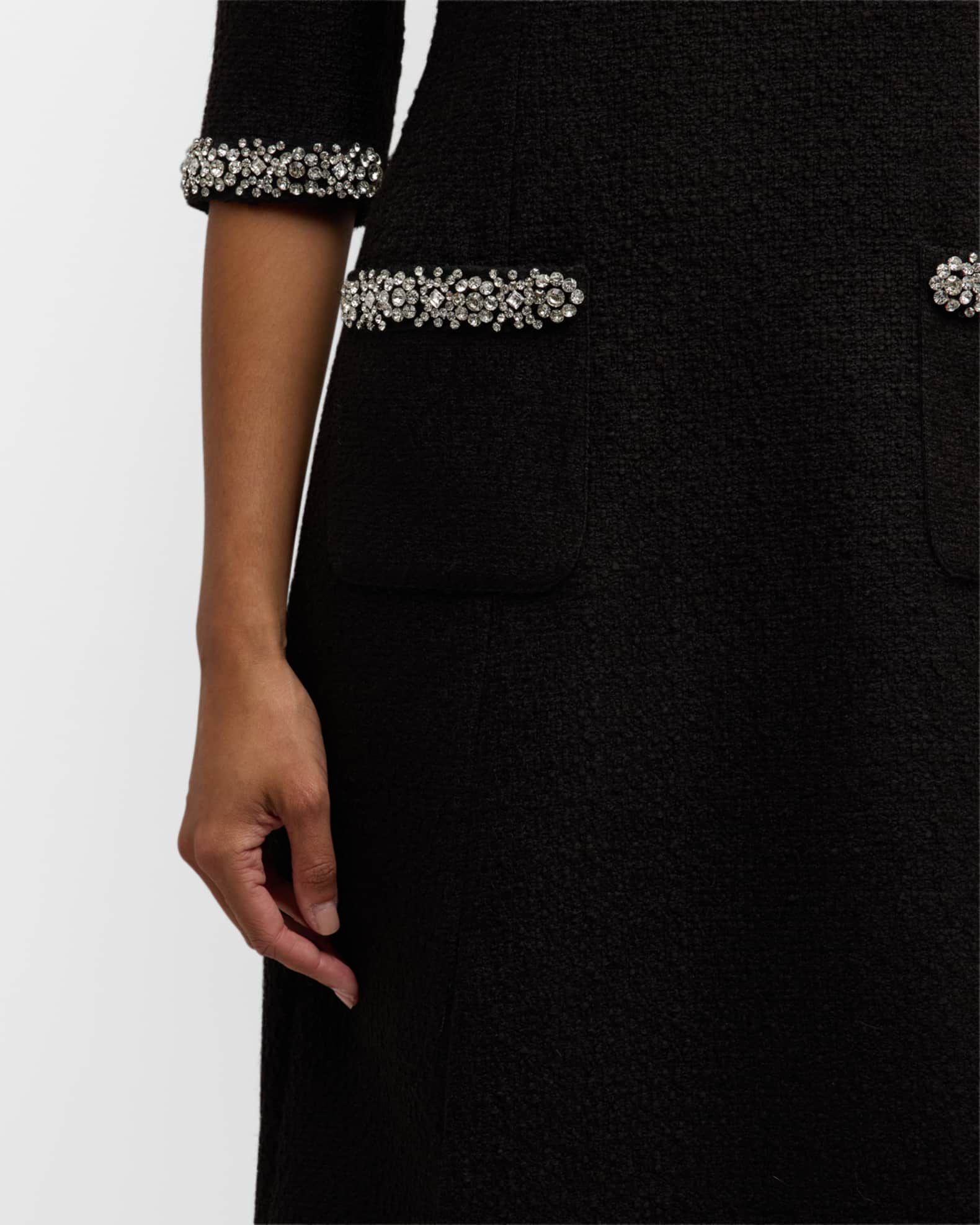 Rickie Freeman for Teri Jon Rhinestone-Trim Boucle Dress | Neiman Marcus