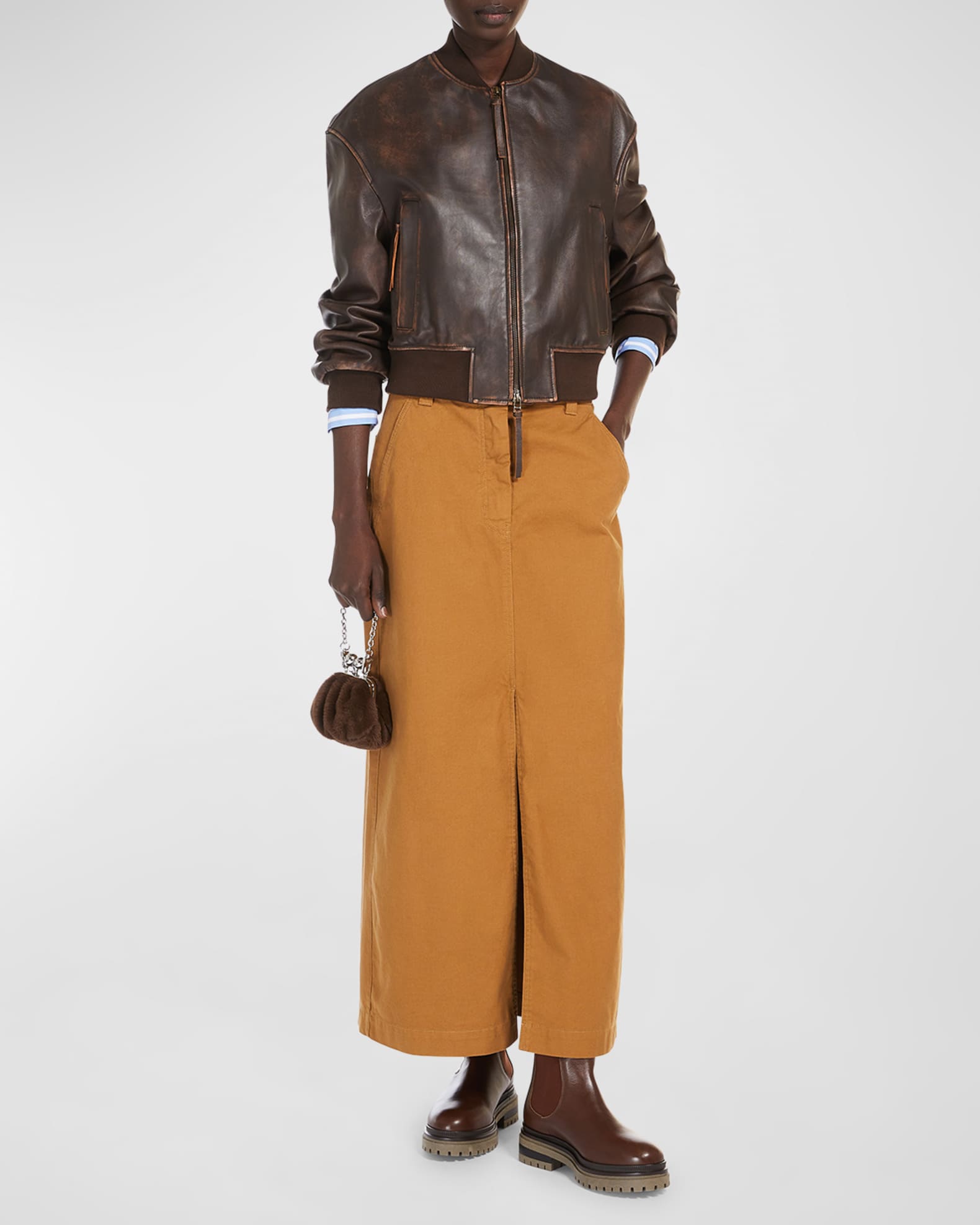 Weekend Max Mara Hiltex Zip-Front Distressed Leather Jacket | Neiman Marcus