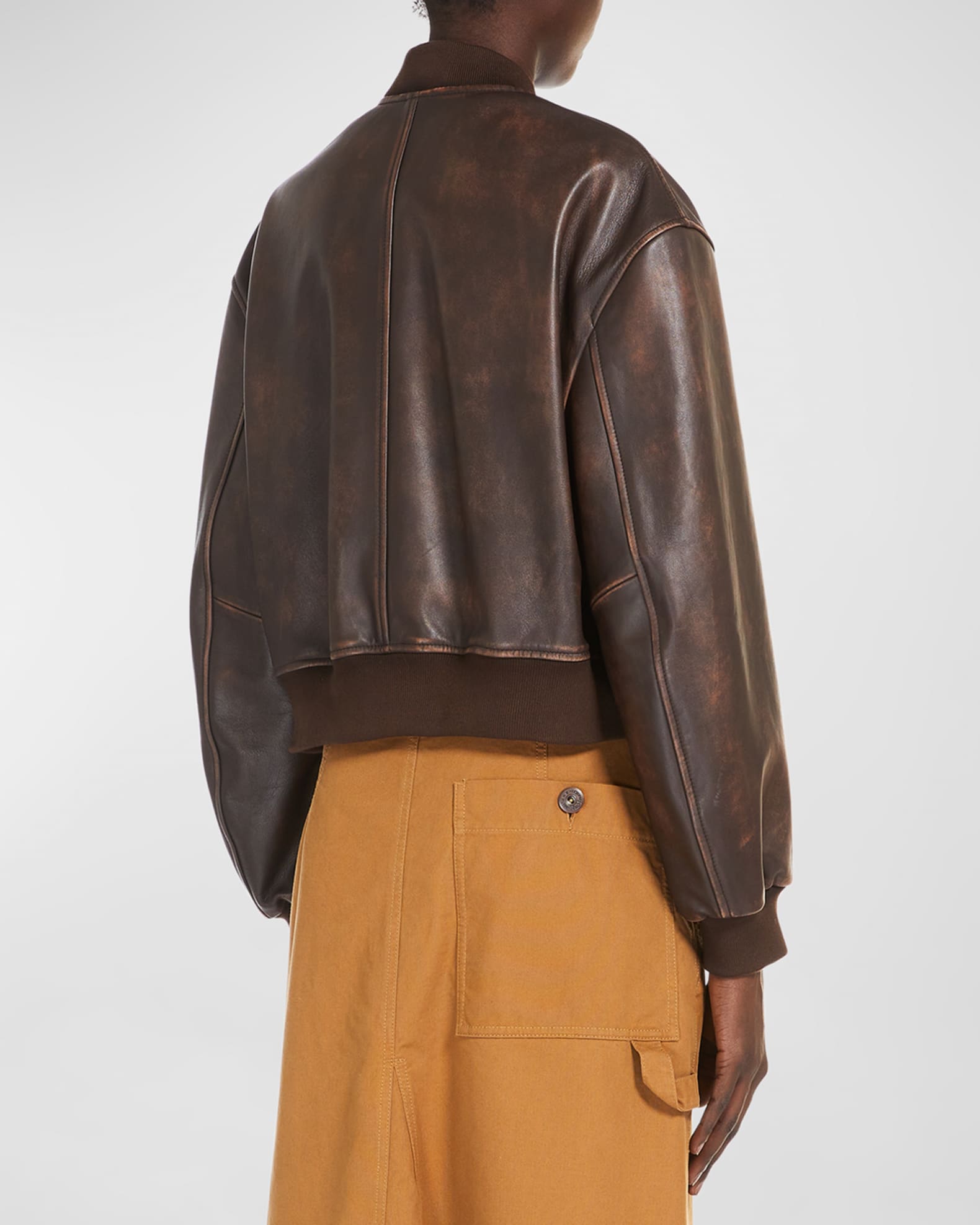 Weekend Max Mara Hiltex Zip-Front Distressed Leather Jacket | Neiman Marcus