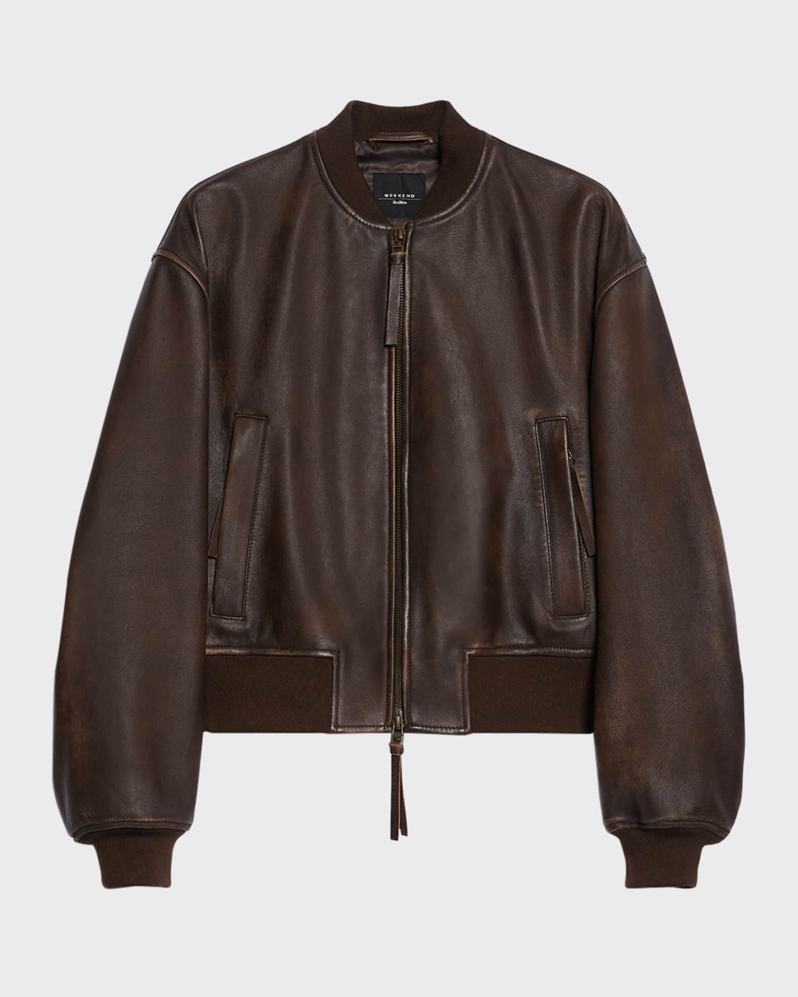 Weekend Max Mara Hiltex Zip-Front Distressed Leather Jacket | Neiman Marcus