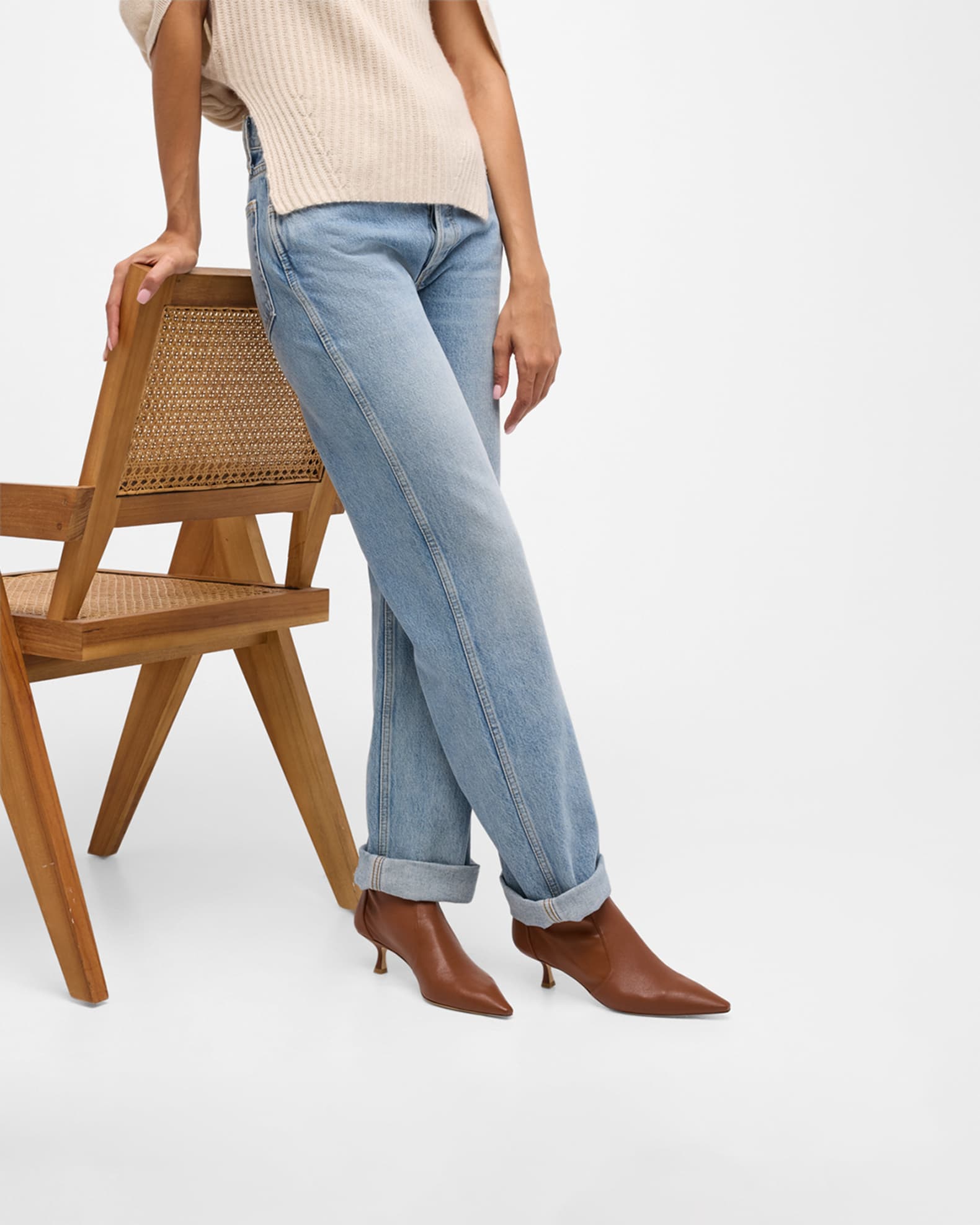 Stuart Weitzman Naomi Stretch Leather Ankle Booties | Neiman Marcus