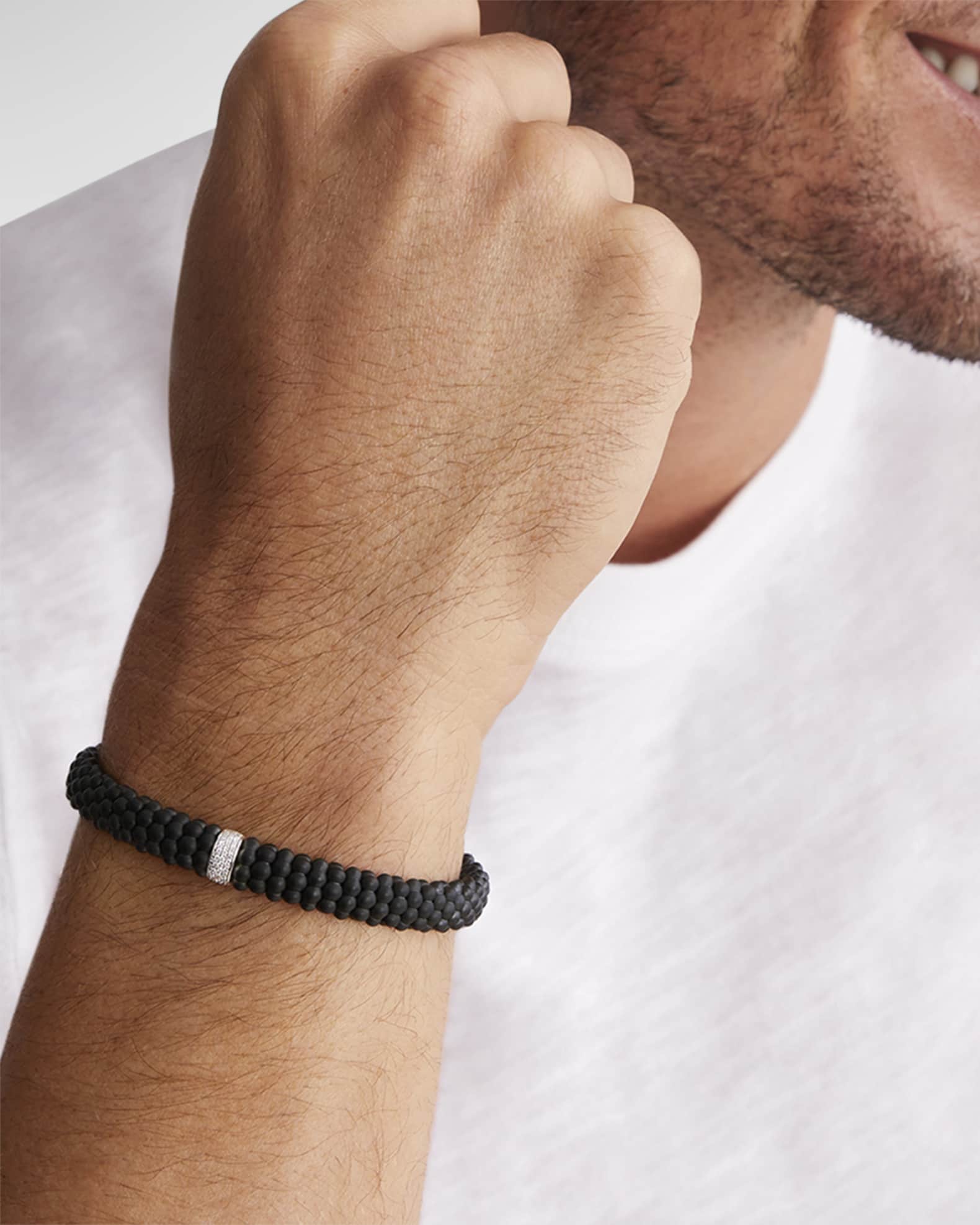 LAGOS Men's Black Caviar Rope Bracelet with Diamonds, 9mm, Size 7 ...