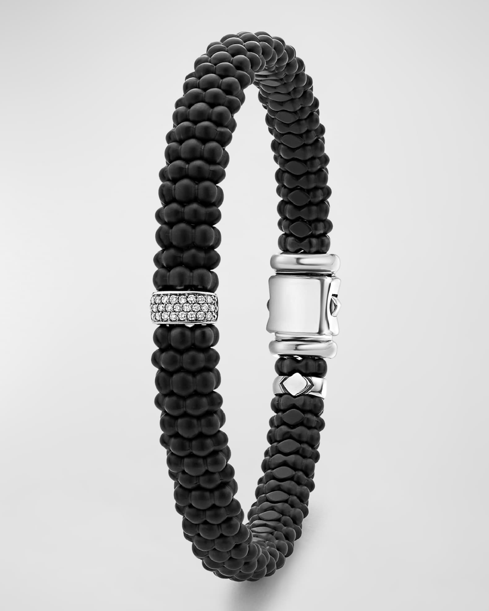 LAGOS Men's Black Caviar Rope Bracelet with Diamonds, 9mm, Size 7 ...
