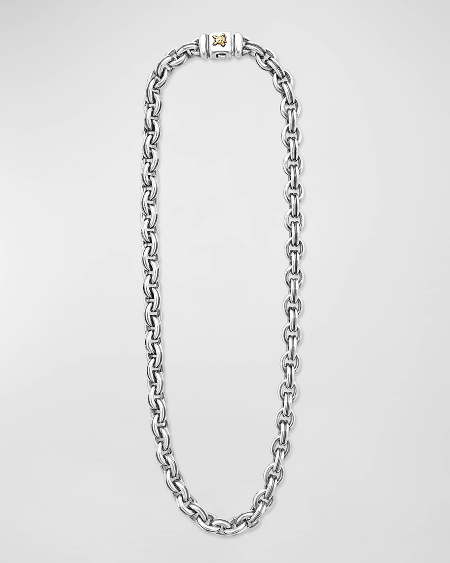 LAGOS Men s Sterling Silver and 18K Gold Anthem Double Link Caviar Chain Necklace 9.5mm 22in Neiman Marcus