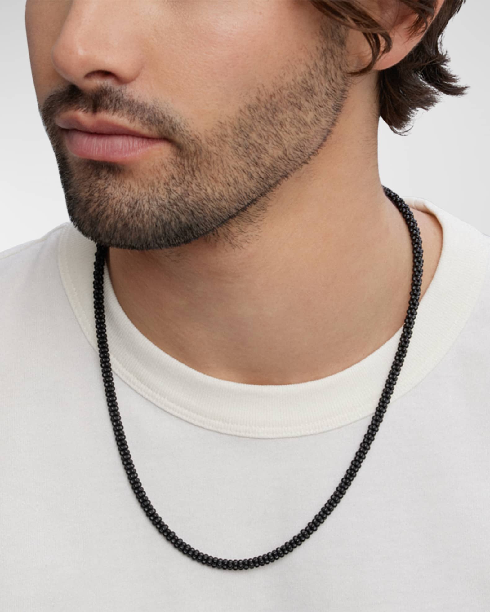LAGOS Men's Sterling Silver and 18K Gold Ceramic Caviar Beaded Necklace ...