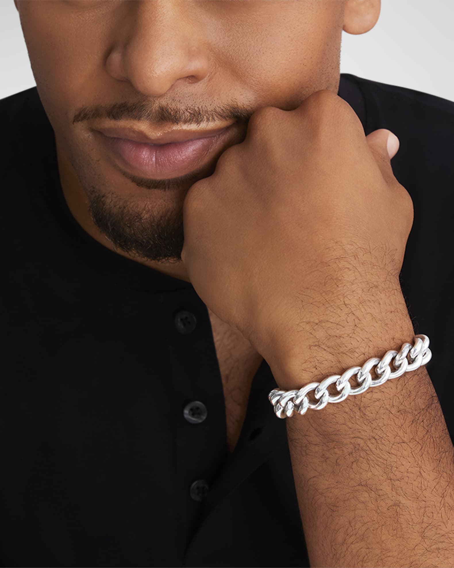 LAGOS Men's Sterling Silver and 18K Gold Anthem Curb Krunch Crest Chain ...