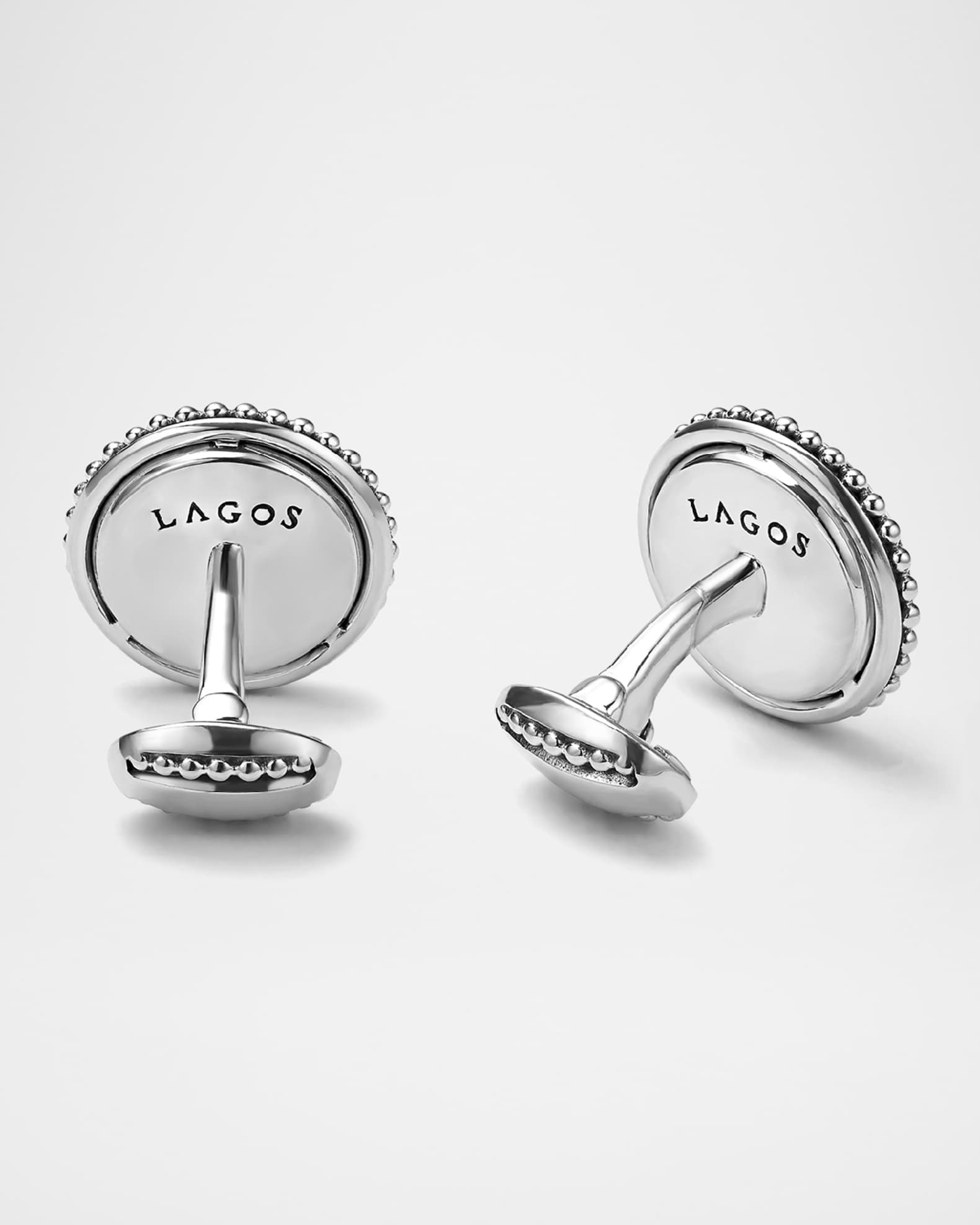 LAGOS Men's Sterling Silver Anthem Black Agate Skull Cufflinks, 20mm ...
