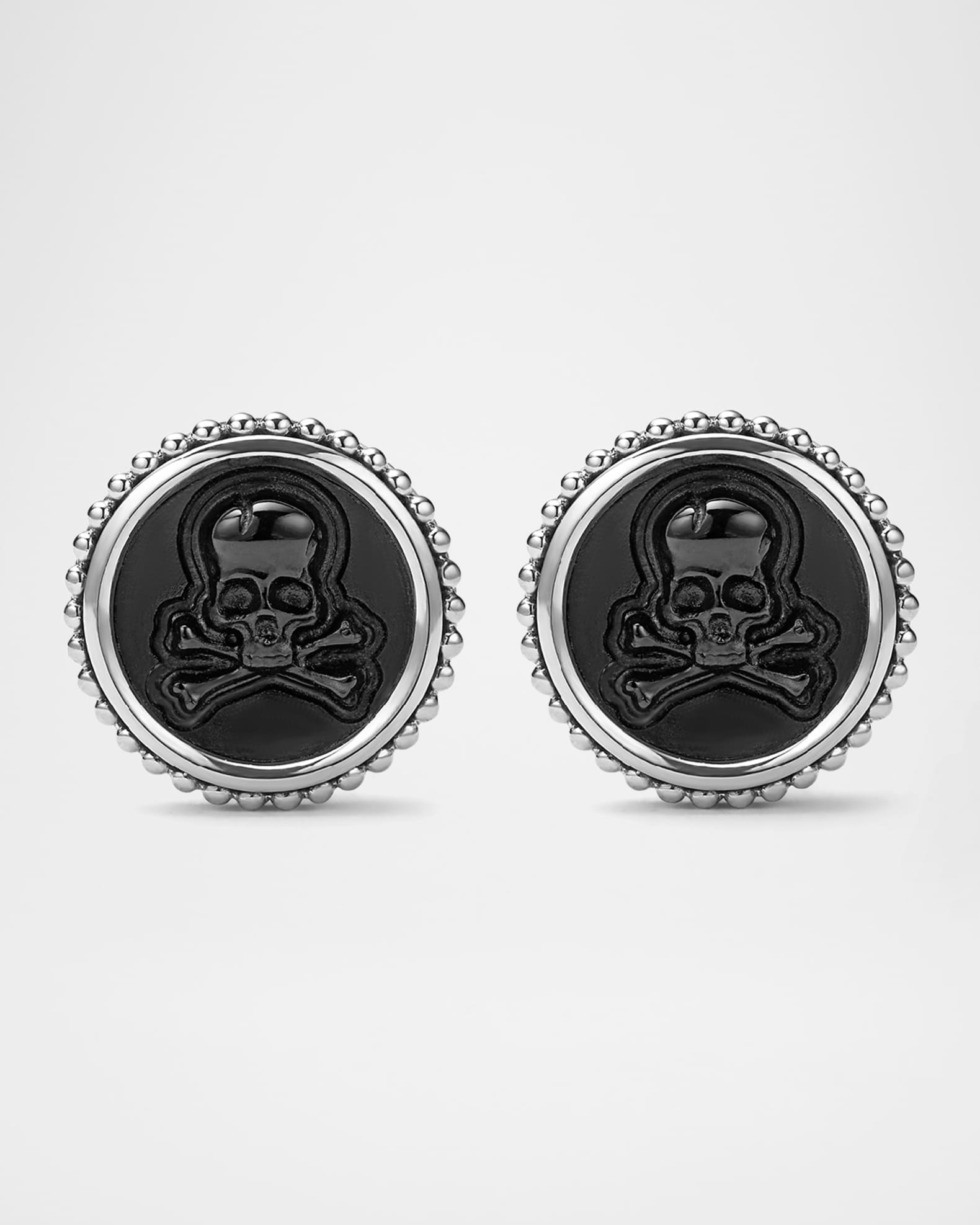 LAGOS Men's Sterling Silver Anthem Black Agate Skull Cufflinks, 20mm ...