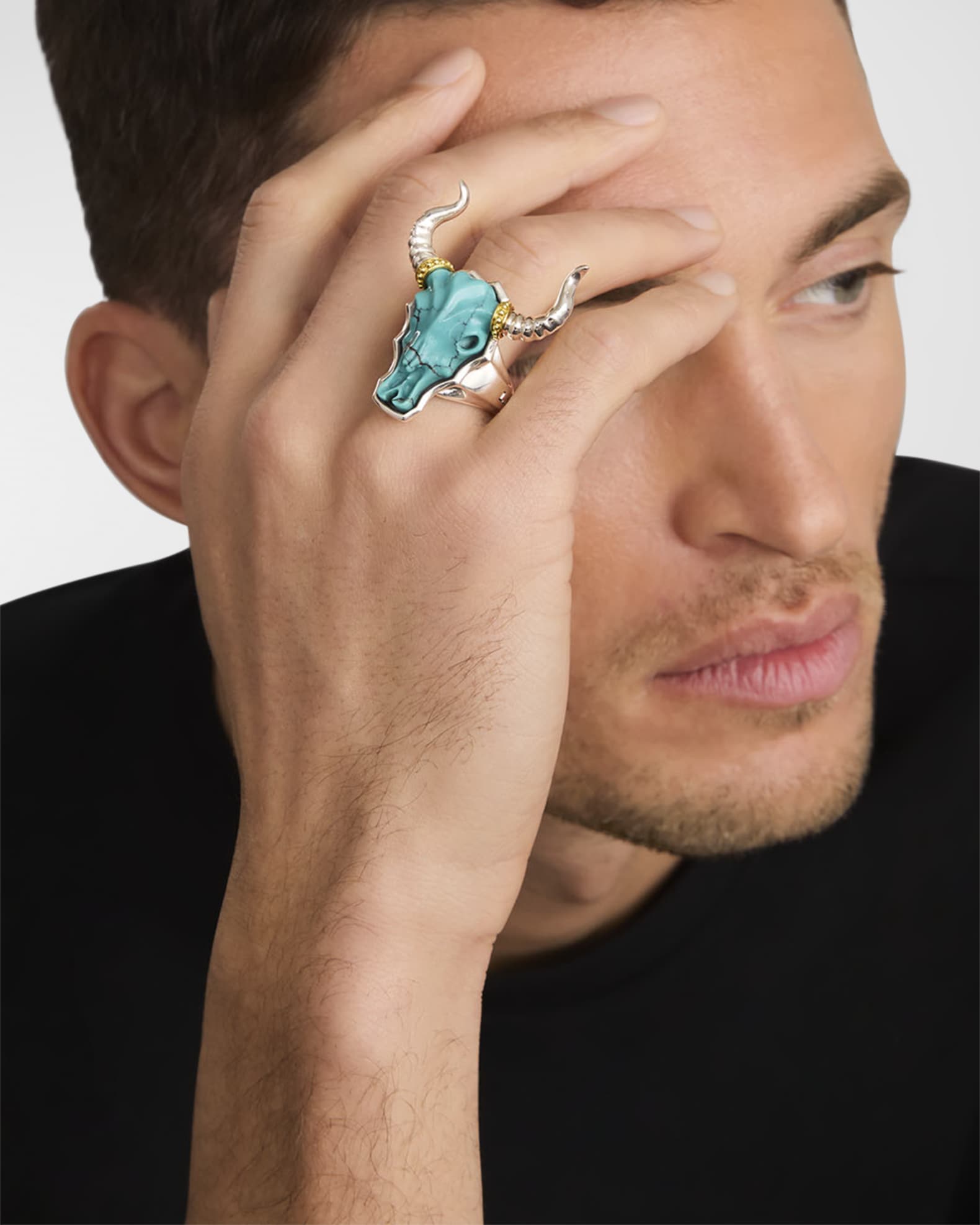 LAGOS Men's Sterling Silver and 18K Anthem Turquoise Longhorn Ring ...