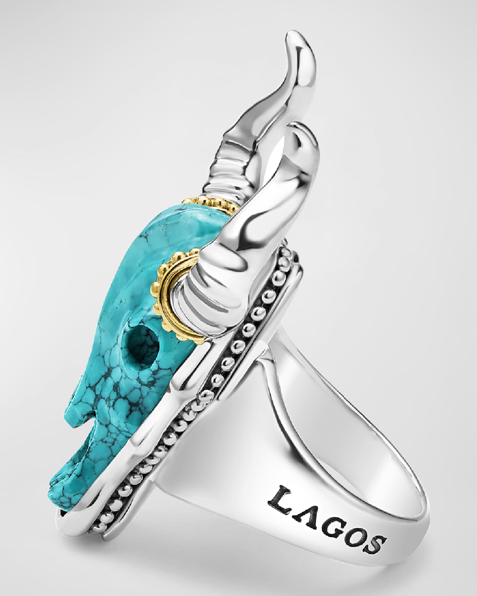LAGOS Men's Sterling Silver and 18K Anthem Turquoise Longhorn Ring ...