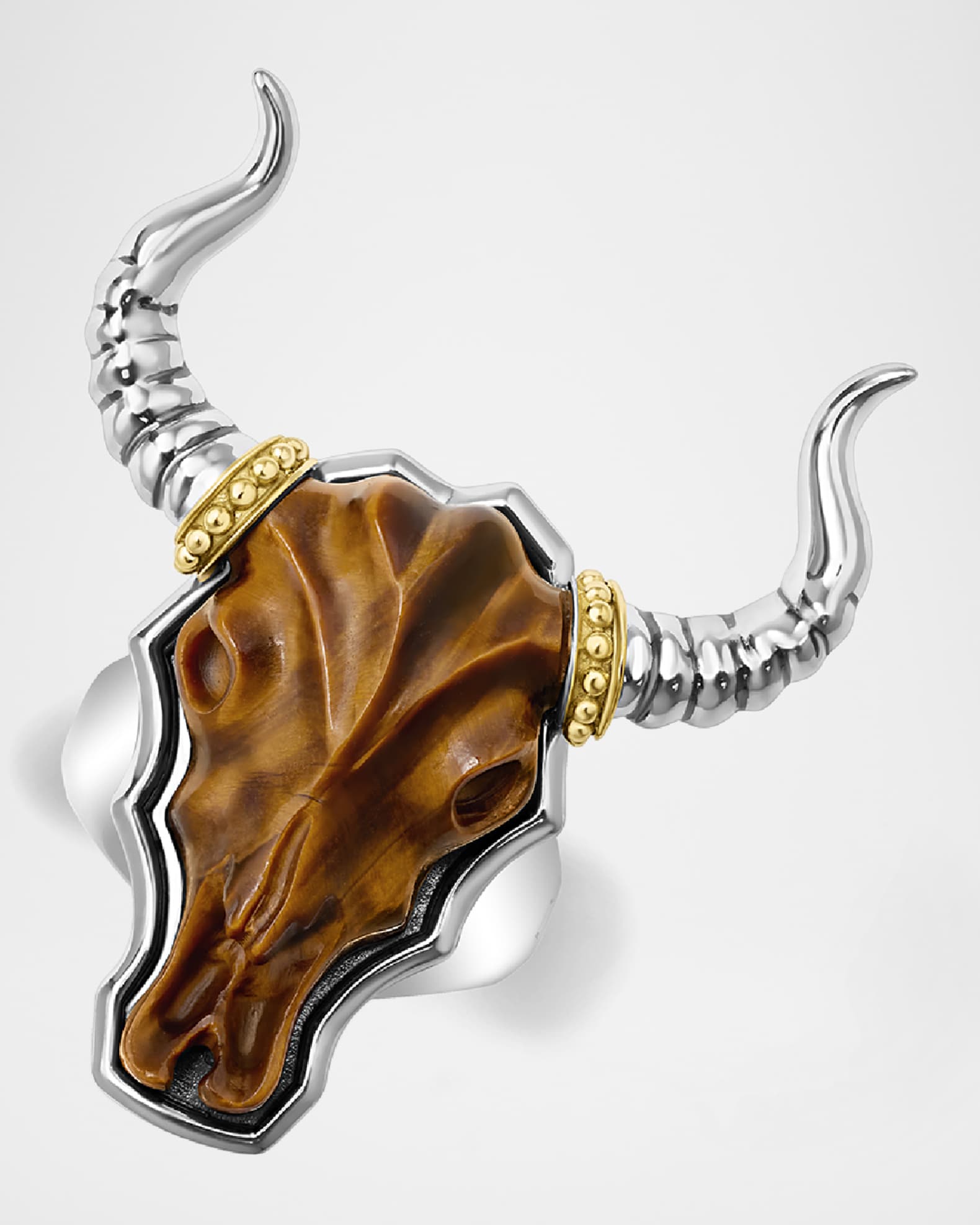 LAGOS Men's Sterling Silver and 18K Anthem Tiger's Eye Longhorn Ring ...