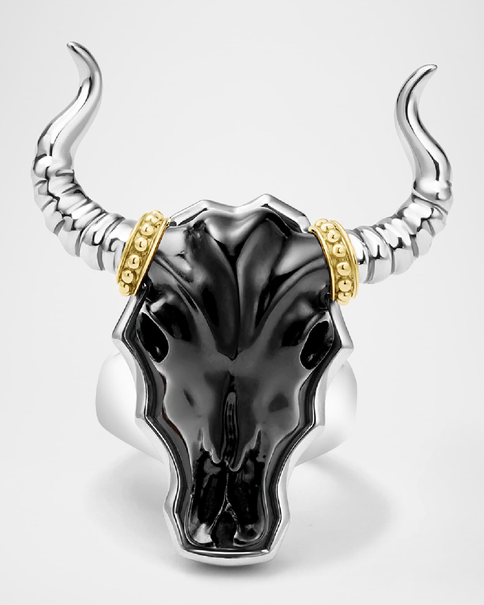 LAGOS Men's Sterling Silver and 18K Anthem Black Agate Longhorn Ring ...
