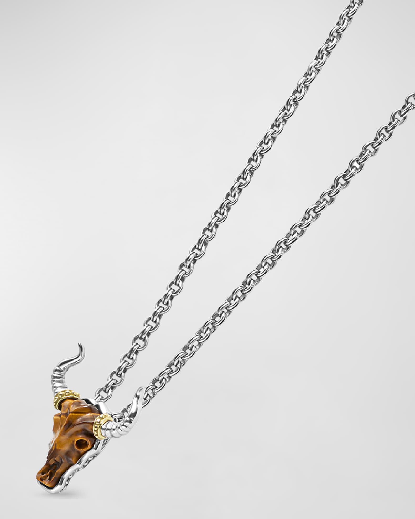 LAGOS Men's Sterling Silver and 18K Gold Anthem Tiger's Eye Longhorn ...