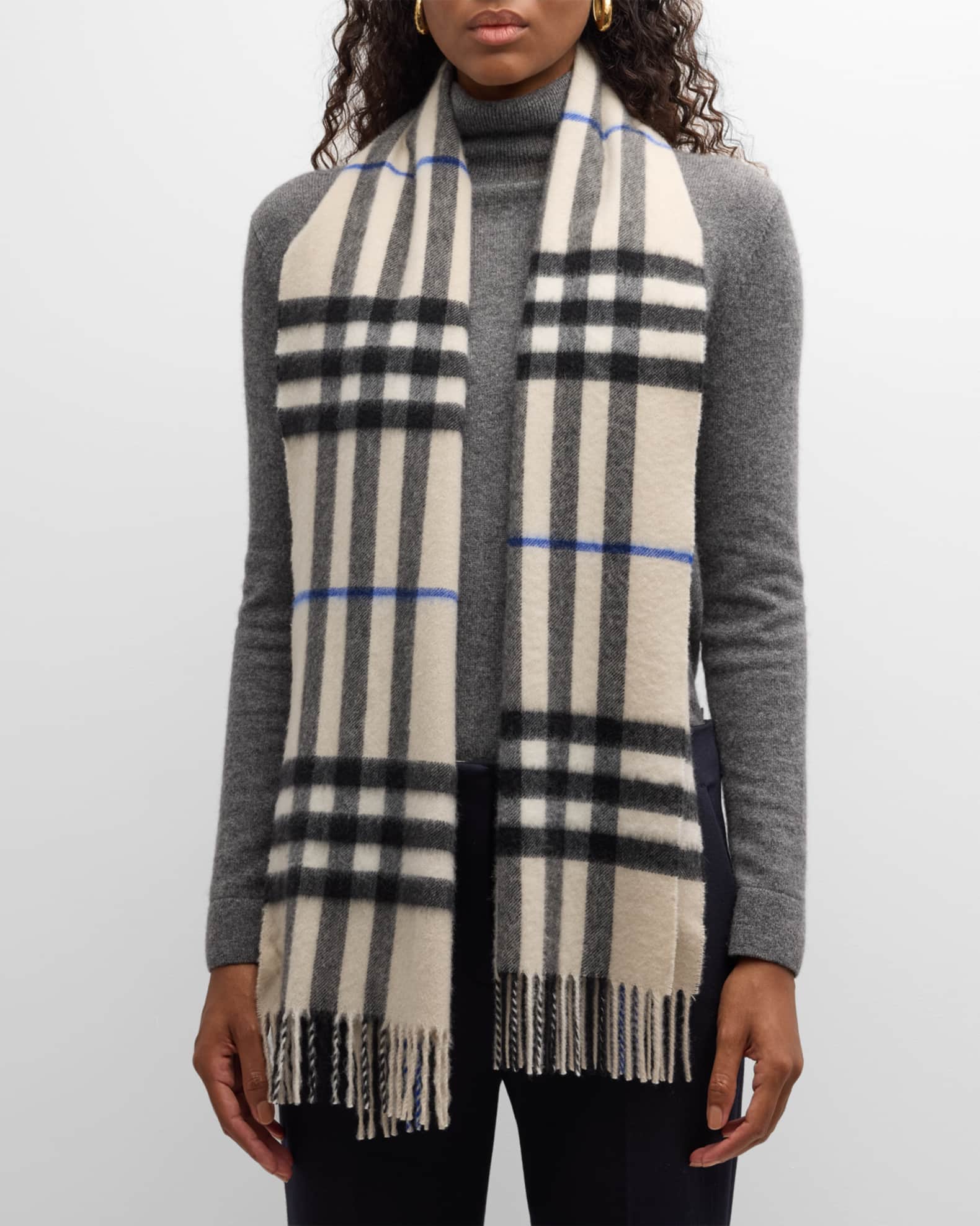 Burberry Giant Blue Check Cashmere Scarf | Neiman Marcus