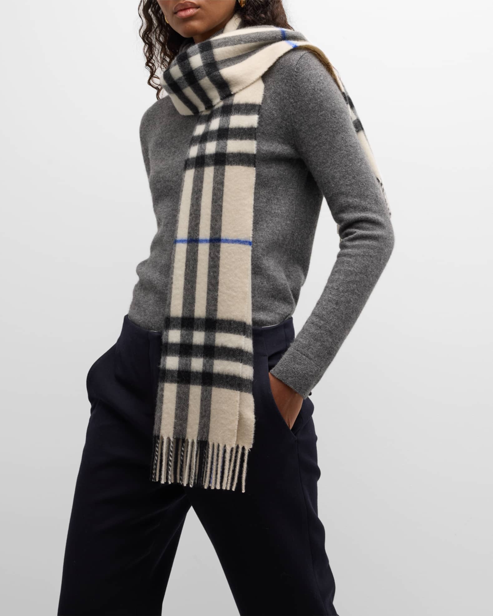 Burberry Giant Blue Check Cashmere Scarf | Neiman Marcus