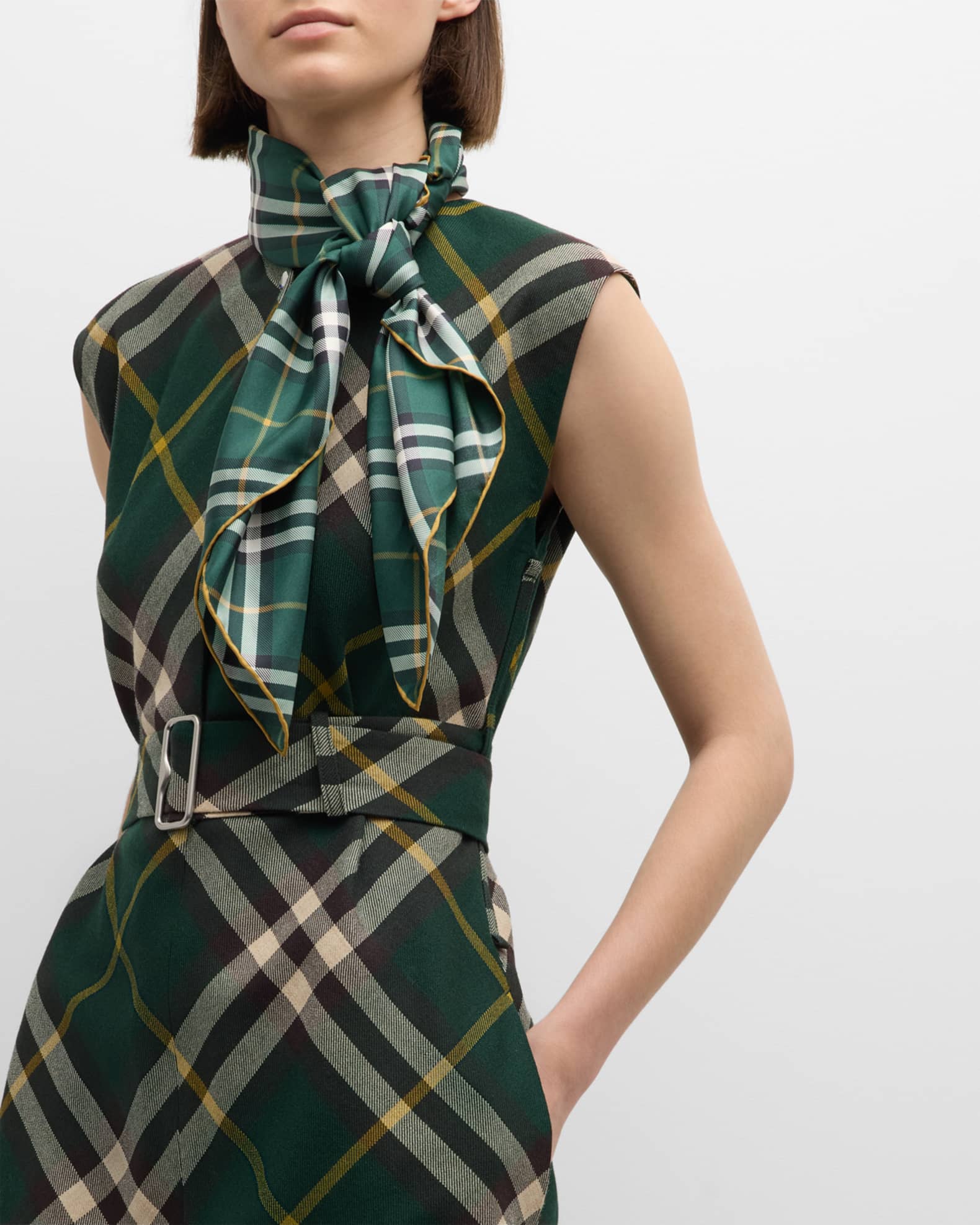 Burberry Green Check Silk Square Scarf | Neiman Marcus