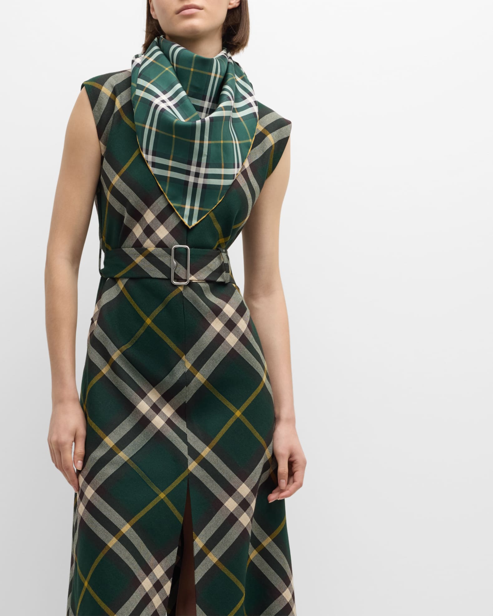 Burberry Green Check Silk Square Scarf | Neiman Marcus