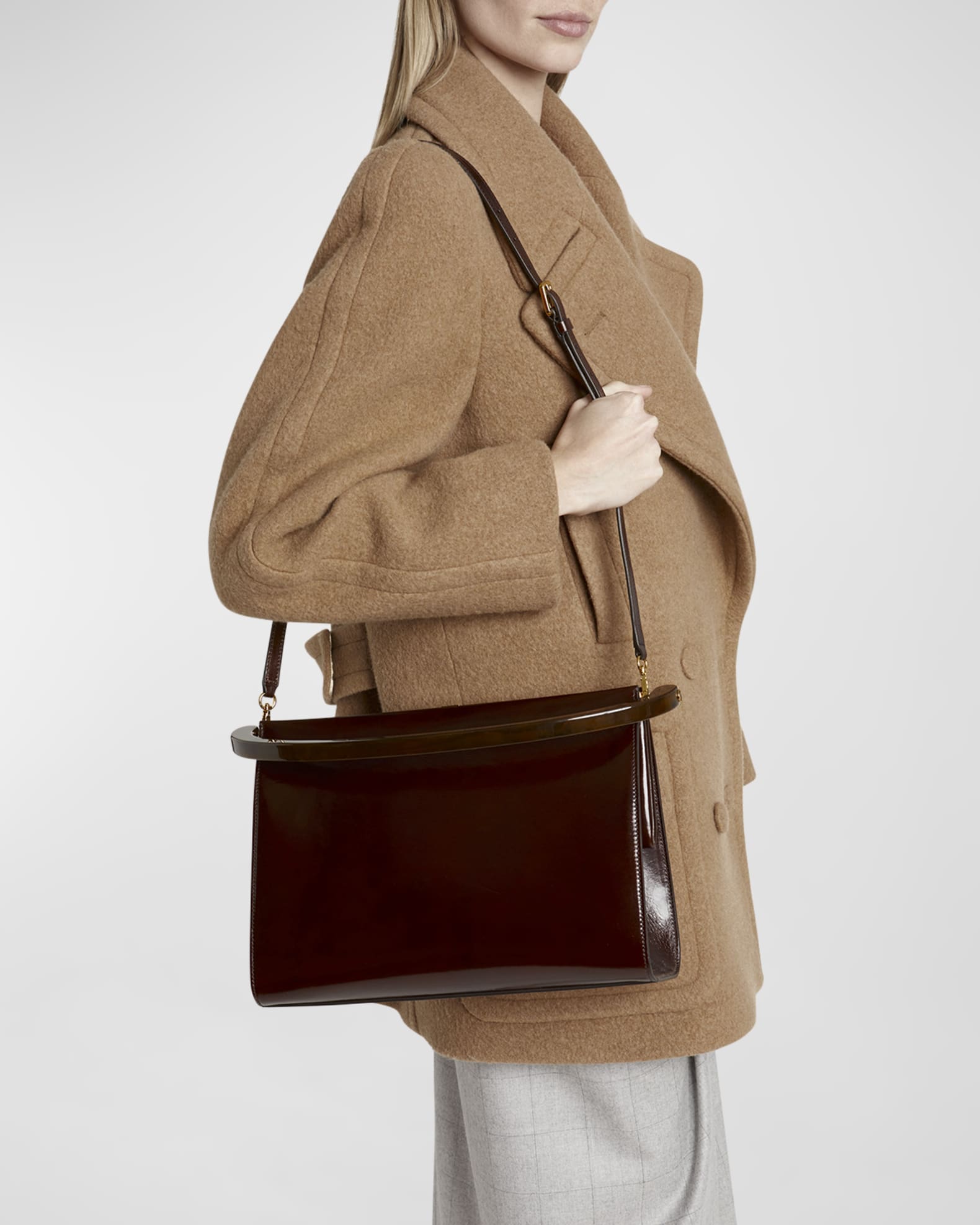 Dries Van Noten Crisp Frame Leather Top-Handle Bag | Neiman Marcus