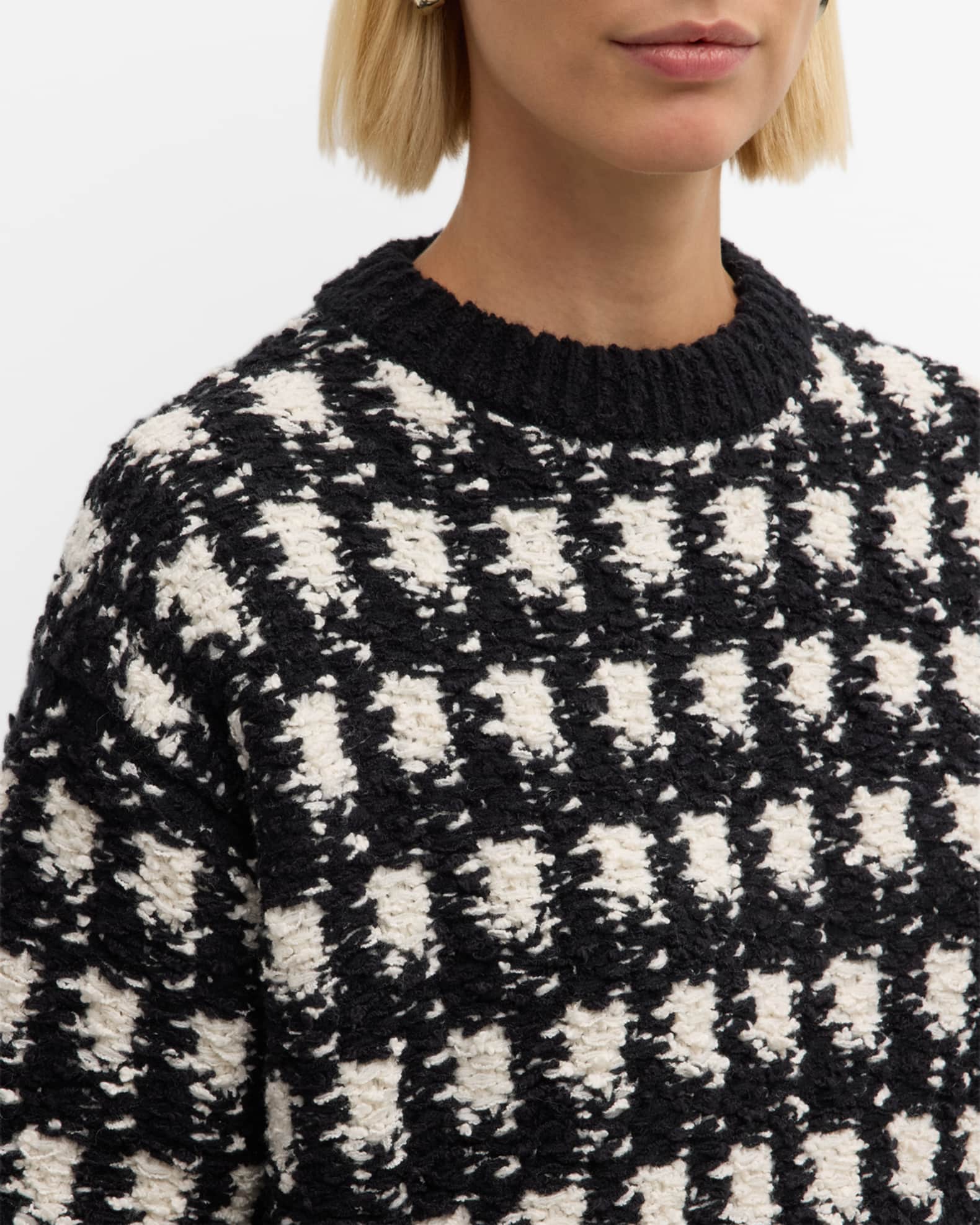 Lafayette 148 New York Elbow-Sleeve Houndstooth Sweater | Neiman Marcus