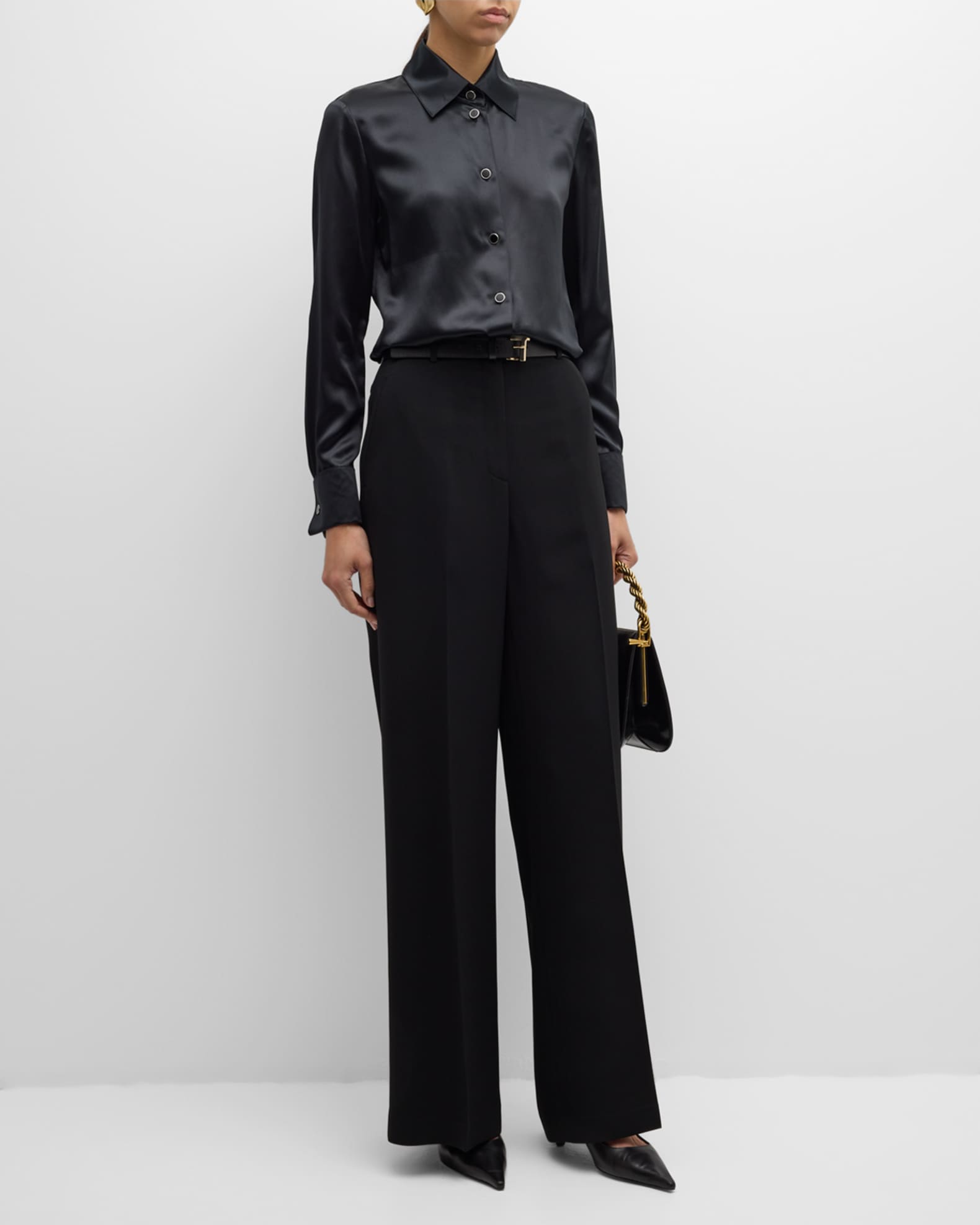 Lafayette 148 New York Button-Down Slim Silk Blouse | Neiman Marcus