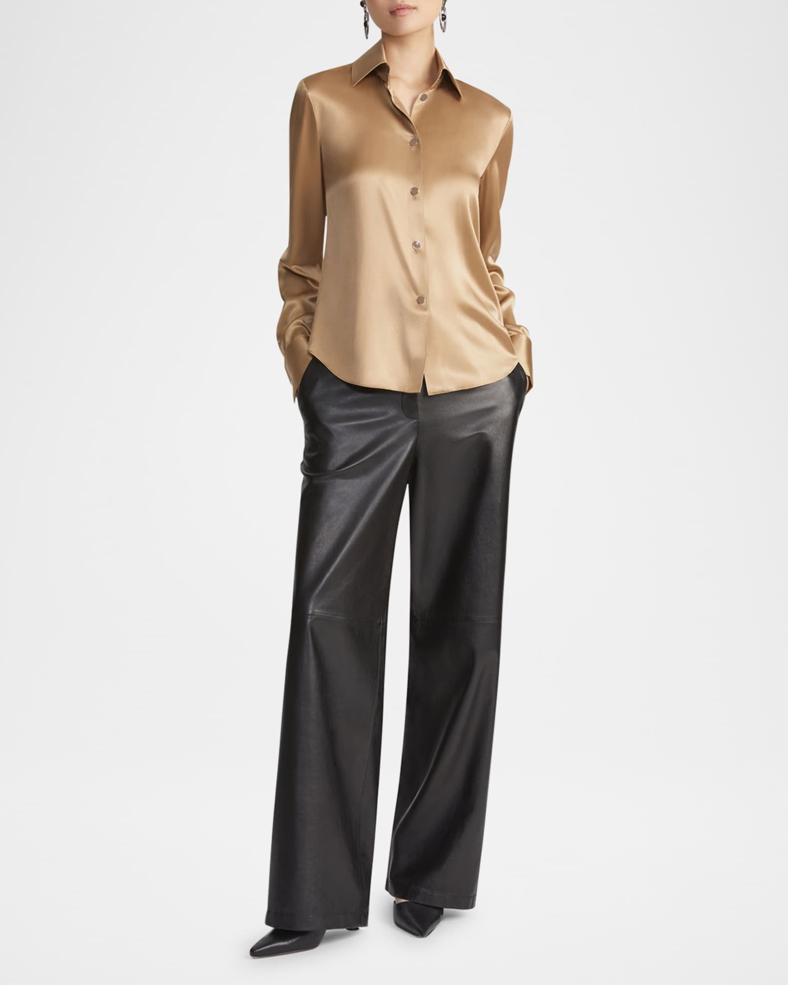 Lafayette 148 New York Button-Down Slim Silk Blouse | Neiman Marcus