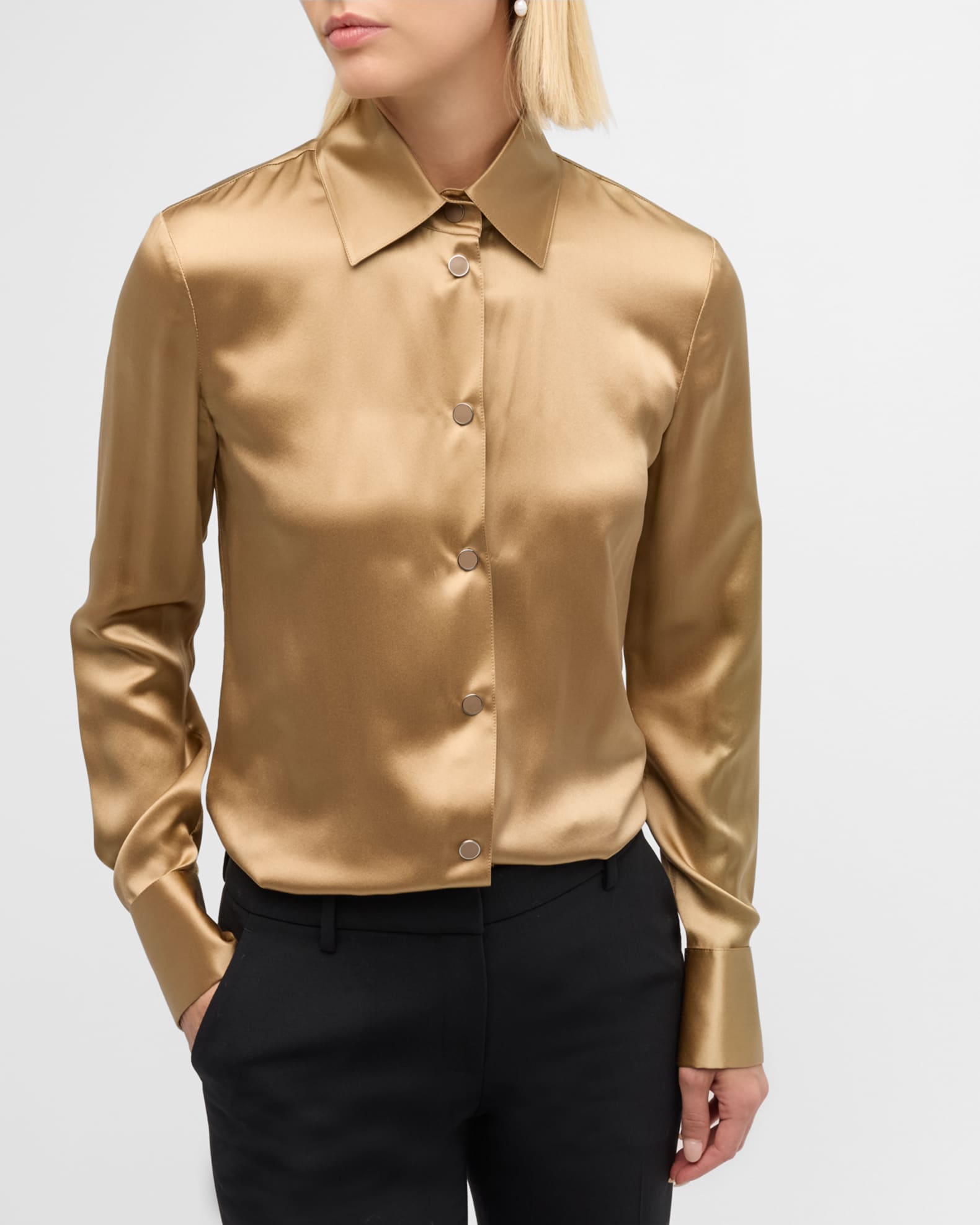 Lafayette 148 New York Button-Down Slim Silk Blouse | Neiman Marcus
