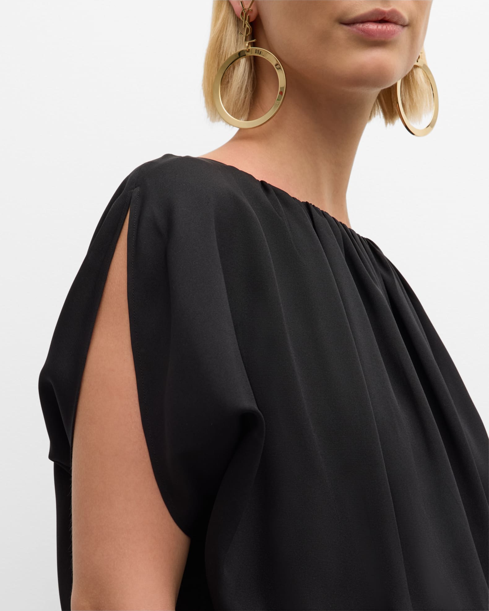 Lafayette 148 New York Split-Sleeve Blouson Midi Dress | Neiman Marcus