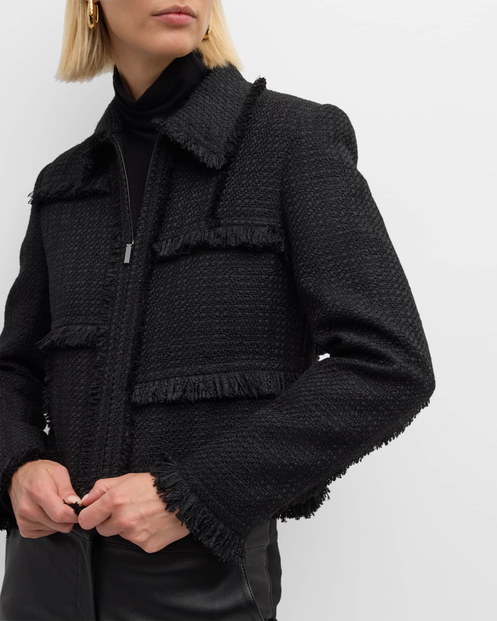 Lafayette 148 New York Fringe-Trim Boucle Tweed Jacket | Neiman Marcus