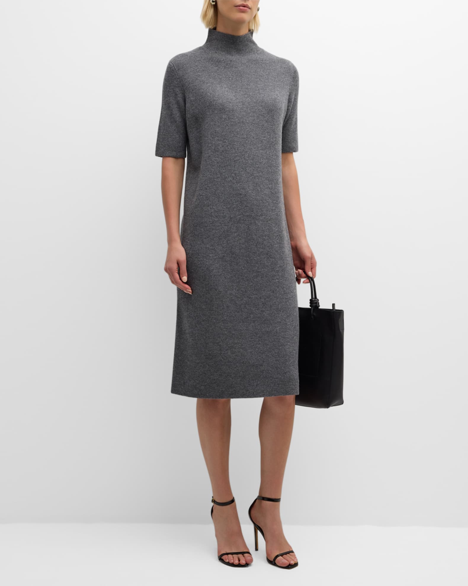 Lafayette 148 New York Ribbed Mock-Neck Sweater Dress | Neiman Marcus