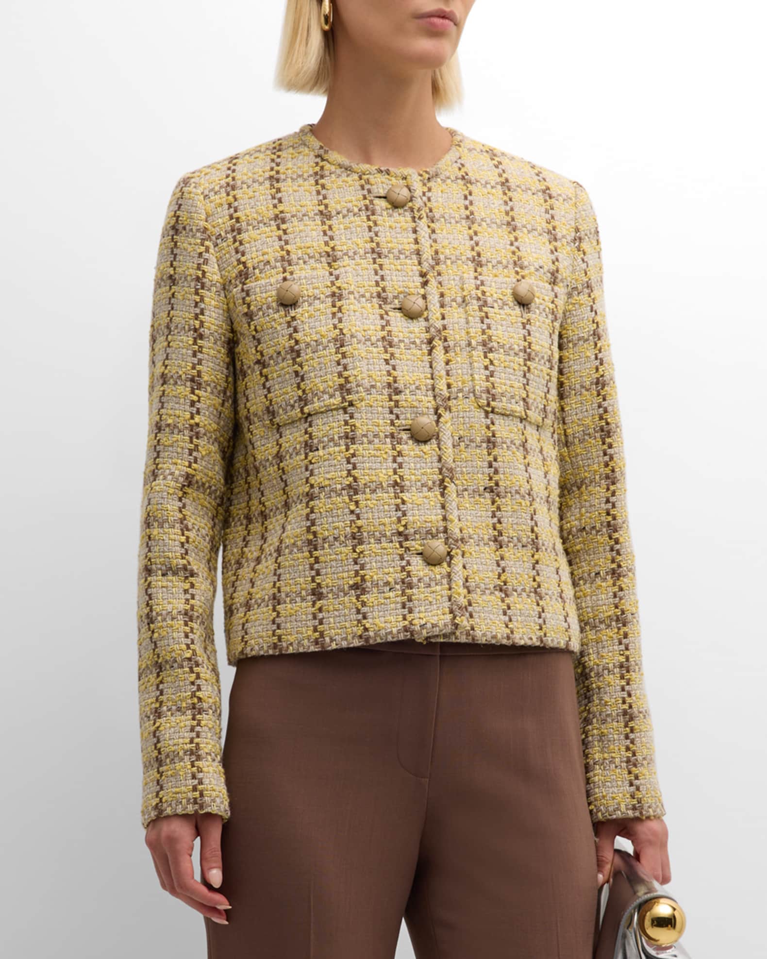 Lafayette 148 New York Button-Down Woven Plaid Jacket | Neiman Marcus