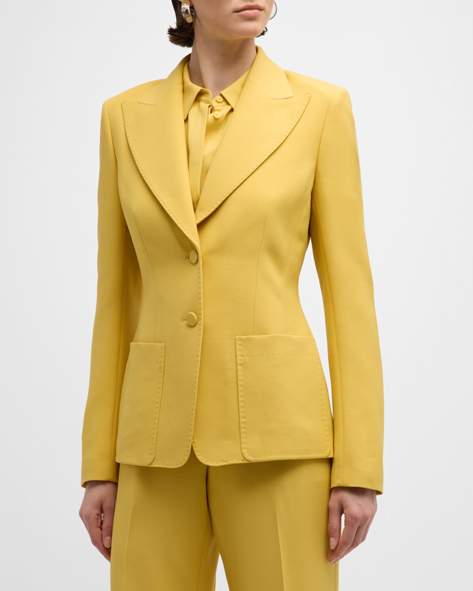 Lafayette 148 New York Peak-Lapel Pick Stitch Blazer | Neiman Marcus