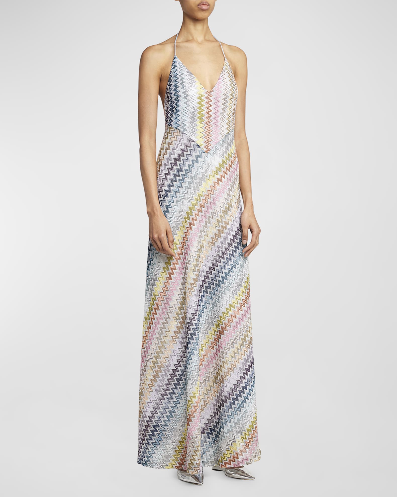 Missoni Metallic Chevron Knit Halter Maxi Dress | Neiman Marcus