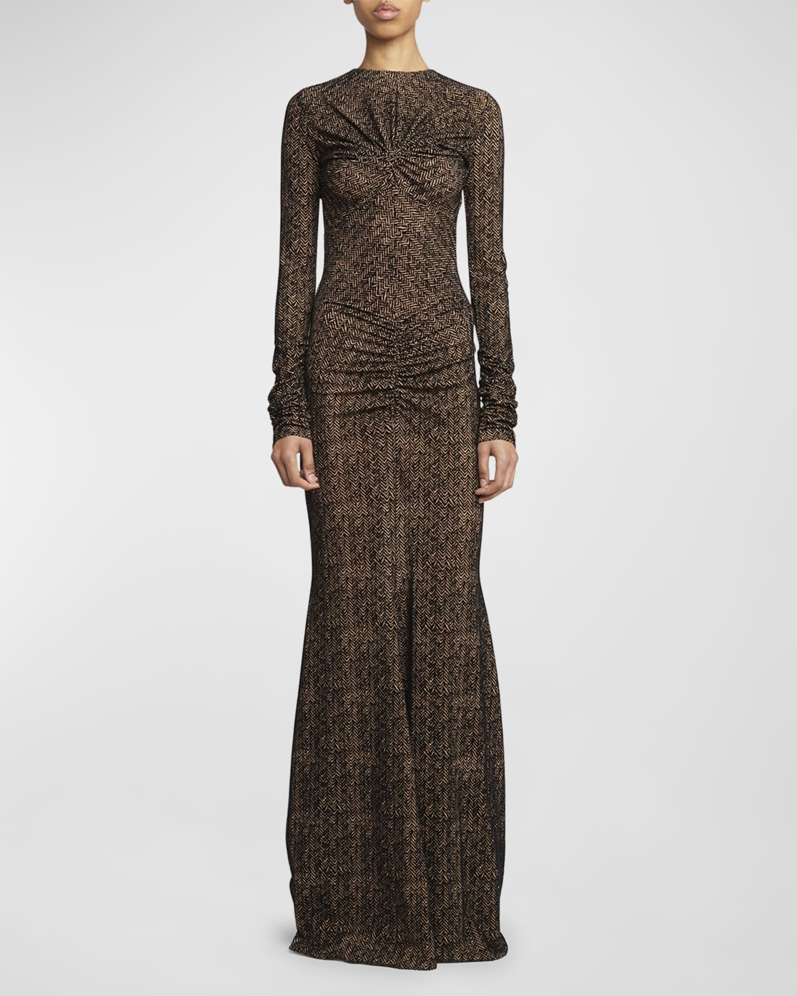 Missoni Chevron Long-Sleeve Ruched Maxi Dress | Neiman Marcus