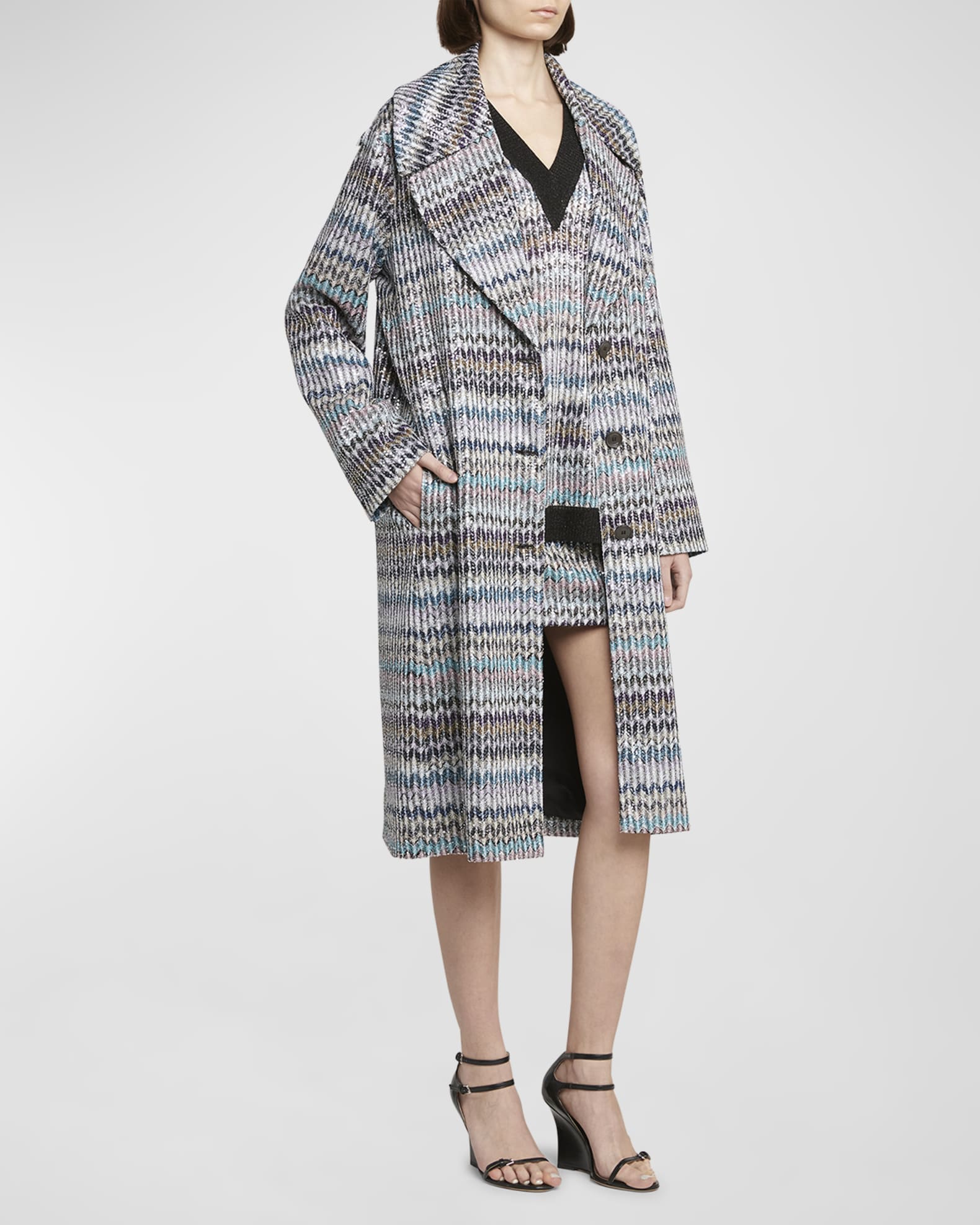 Missoni Paillette Chevron Knit Double-Breasted Coat | Neiman Marcus