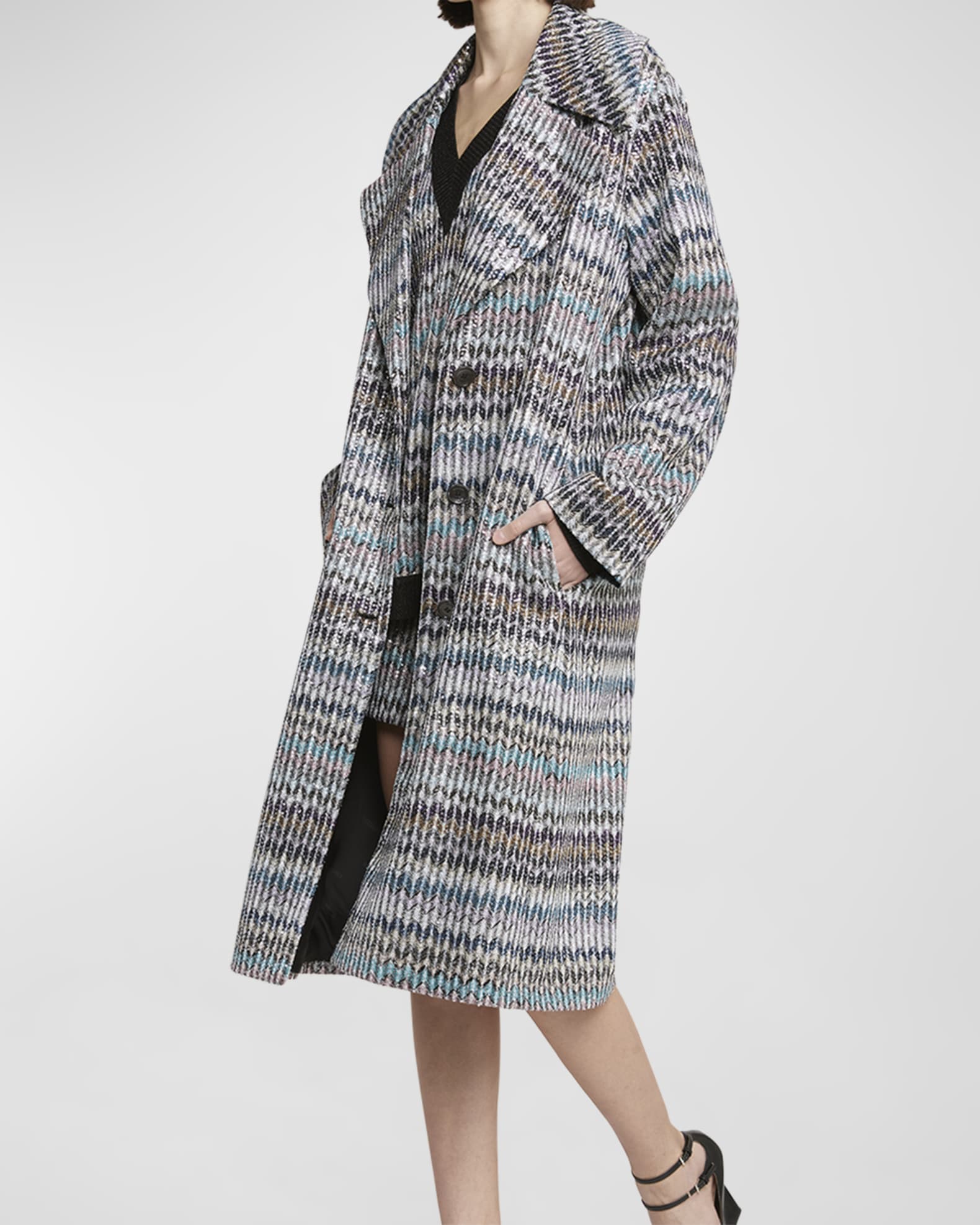 Missoni Paillette Chevron Knit Double-Breasted Coat | Neiman Marcus