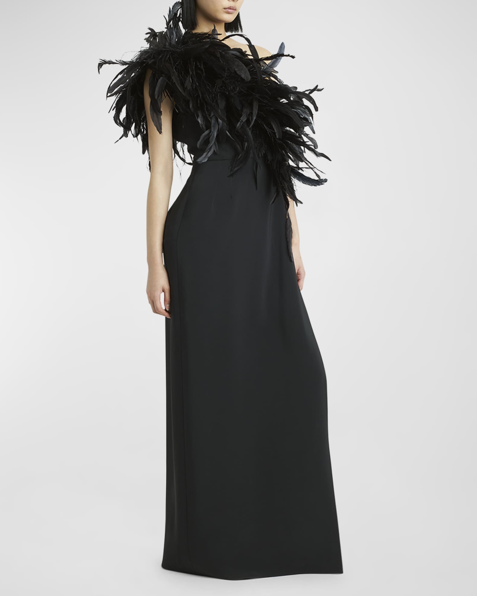 Dolce&Gabbana Feather Asymmetric High-Slit Gown | Neiman Marcus