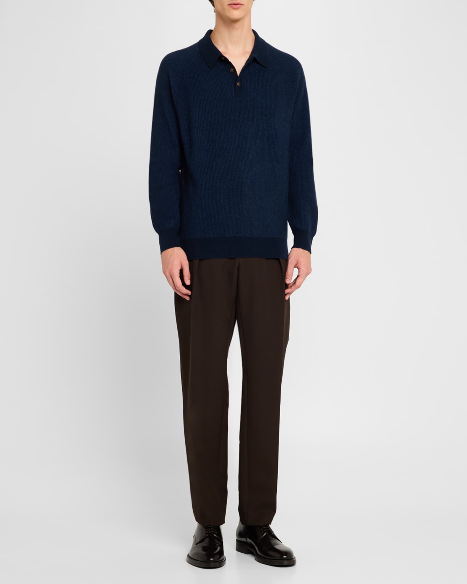 Neiman Marcus Men's Cashmere Rib Polo Sweater | Neiman Marcus